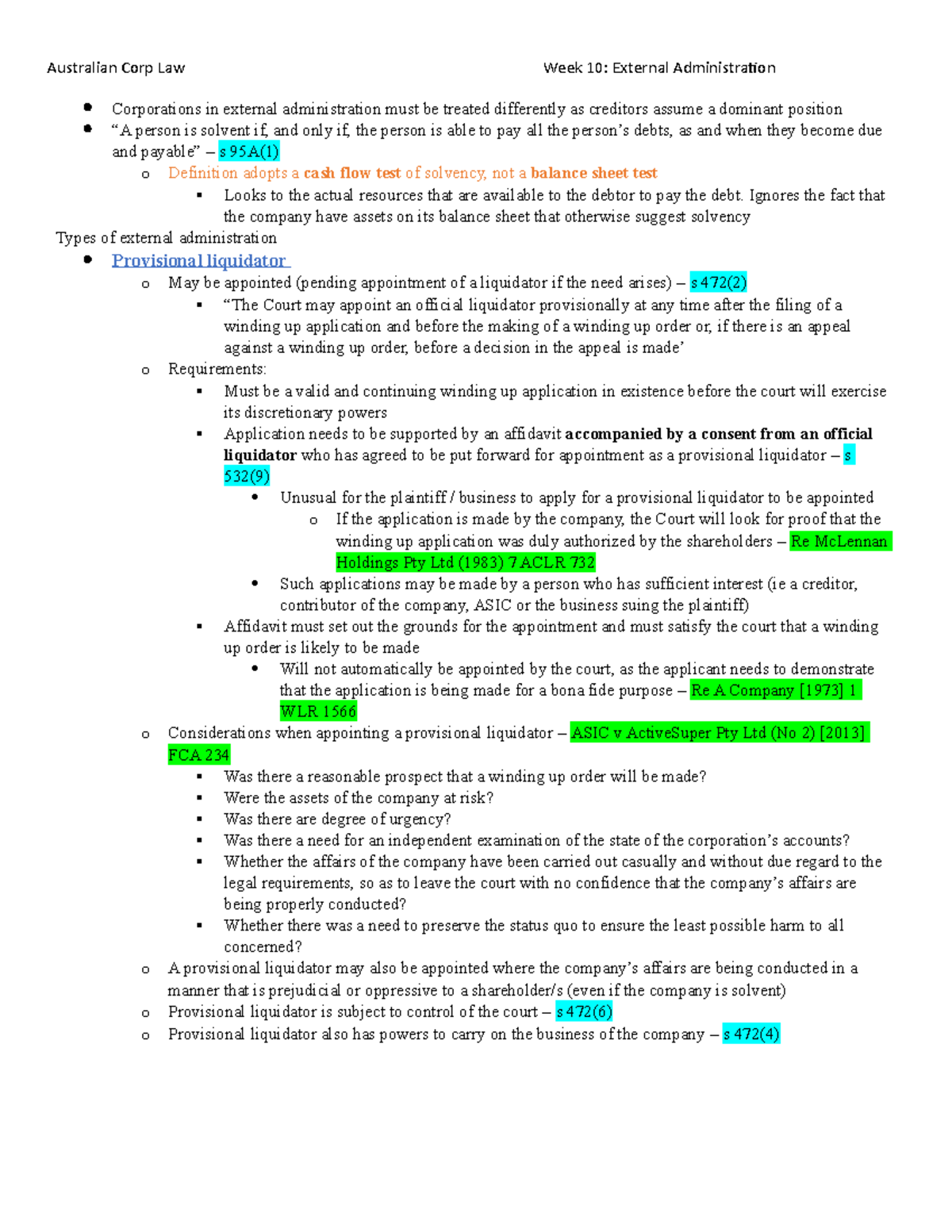 Topic 10: External Administration - Corporations in external ...