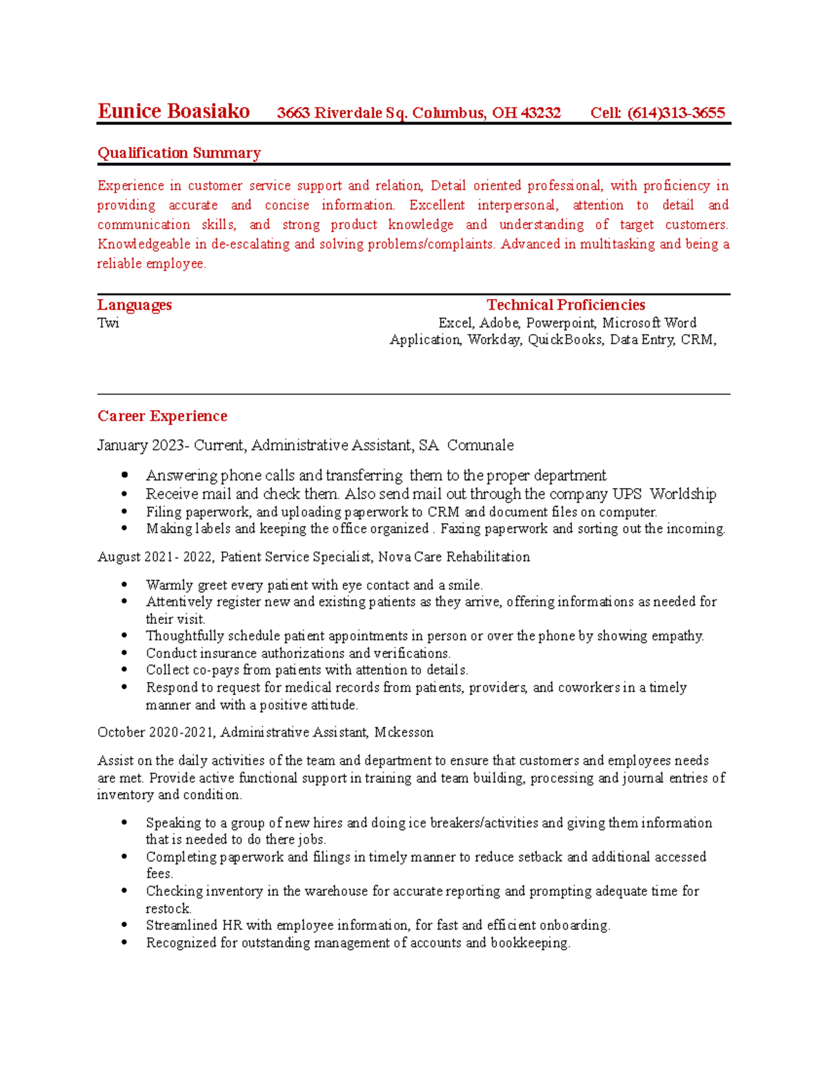 Eunice Boateng Resume copy - Eunice Boasiako 3663 Riverdale Sq ...