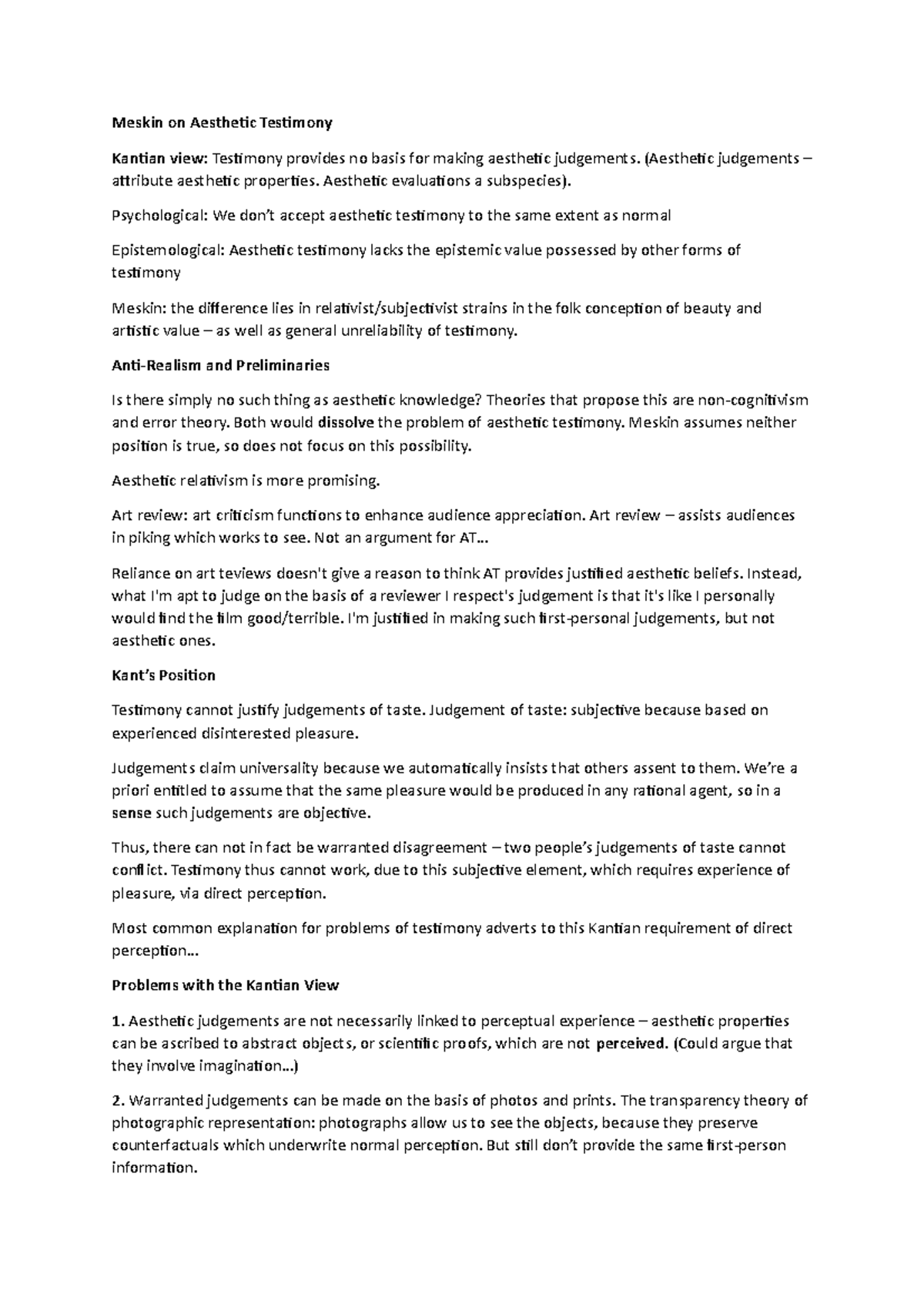 Meskin 'Aesthetic Testimony' Summary - Meskin on Aesthetic Testimony ...