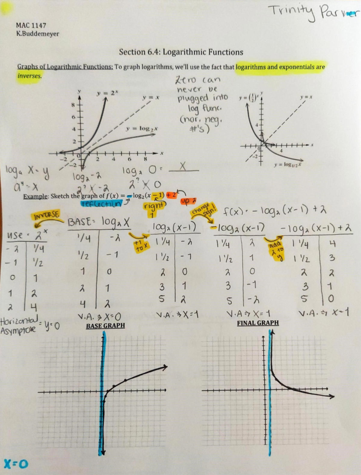 6.4 video notes - ####### MAC 1147 ####### K Section 6: Logarithmic ...