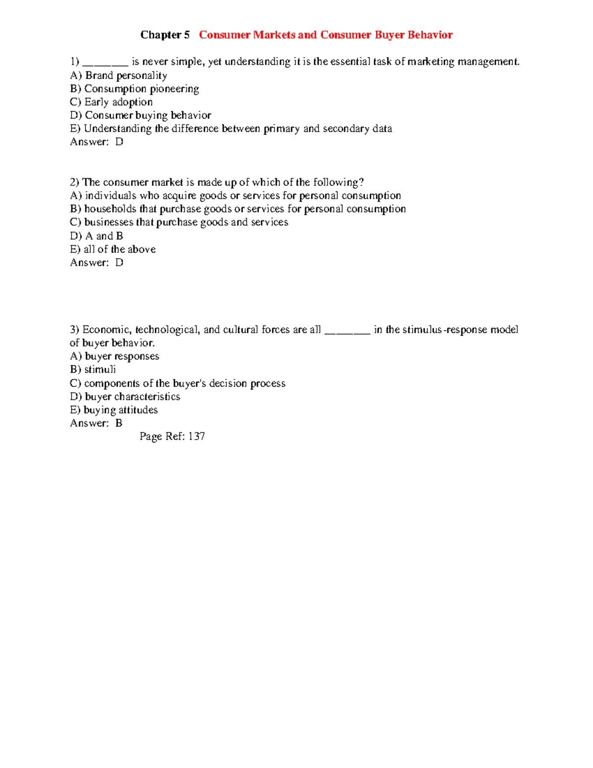 Ch05 Consumer Markets and Consumer Buyer Behavior - Chapter 5 Consumer ...