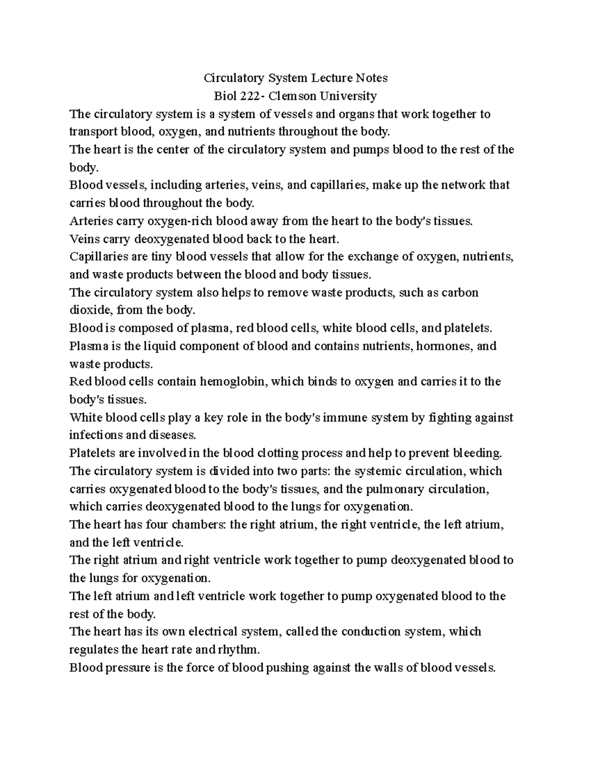 Circulatory System Lecture Notes - The heart is the center of the ...