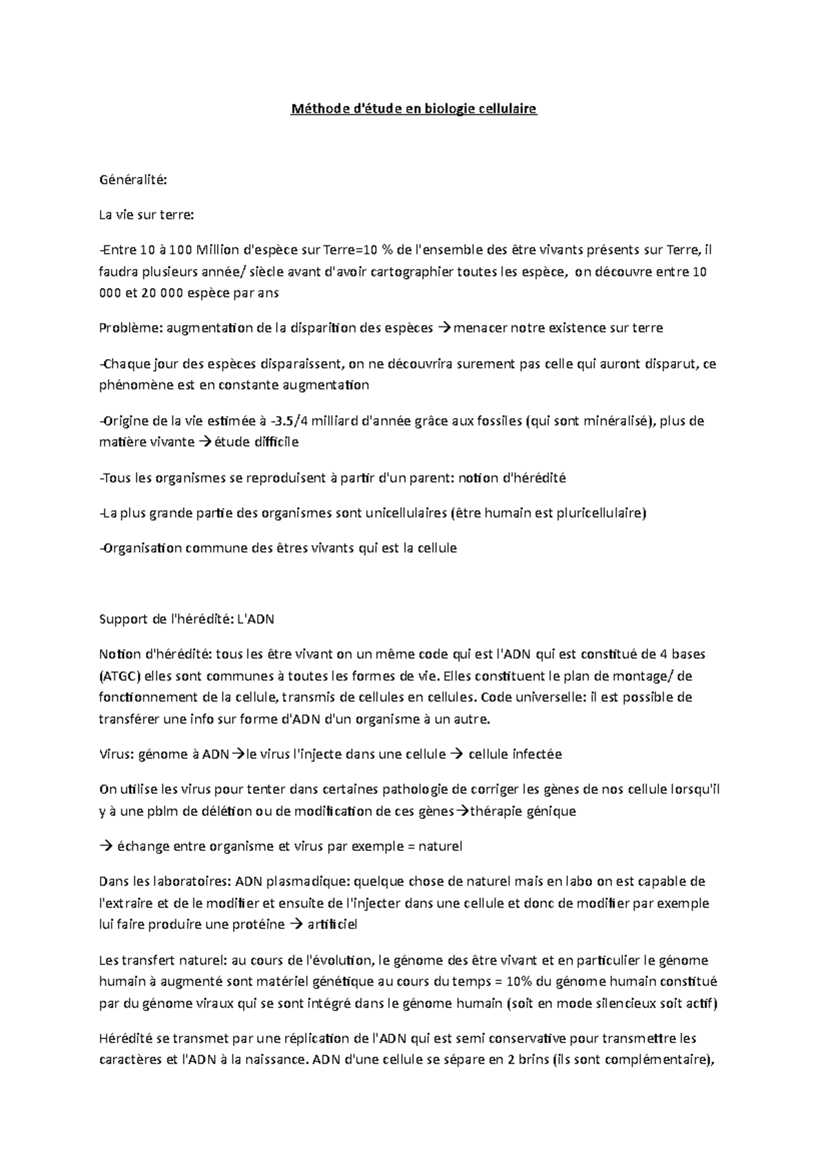 1-Intro à la biocell - Notes de cours 1 - Méthode d'étude en biologie ...