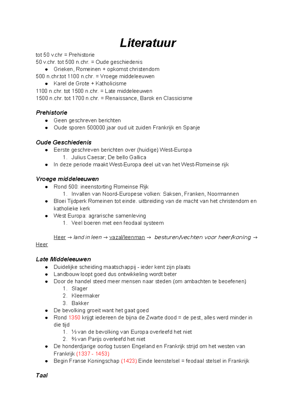 Frans literatuur samenvatting van 'Prehistorie' tot en met '19e eeuw ...