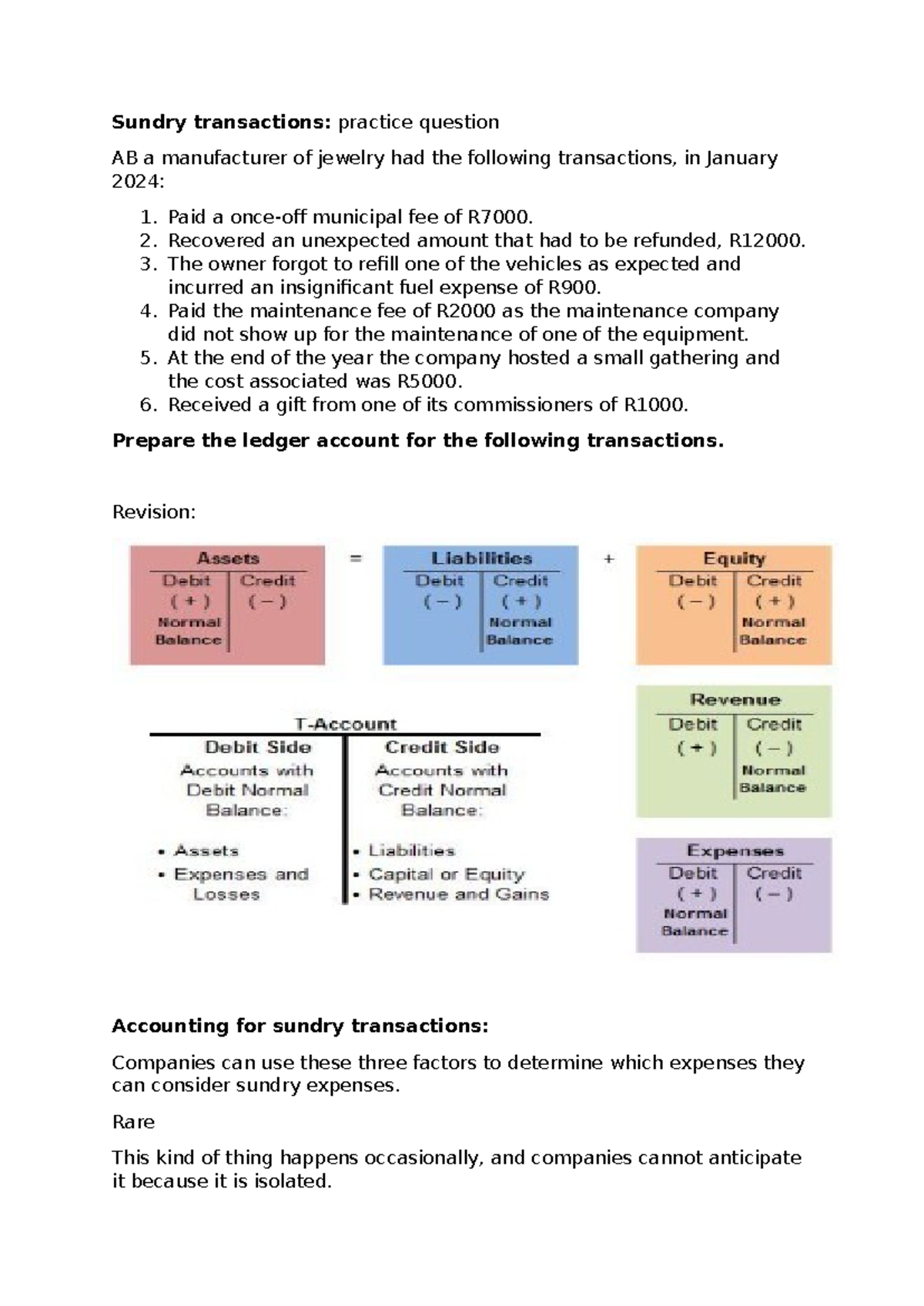 Sundry transactions revision - Sundry transactions: practice question ...