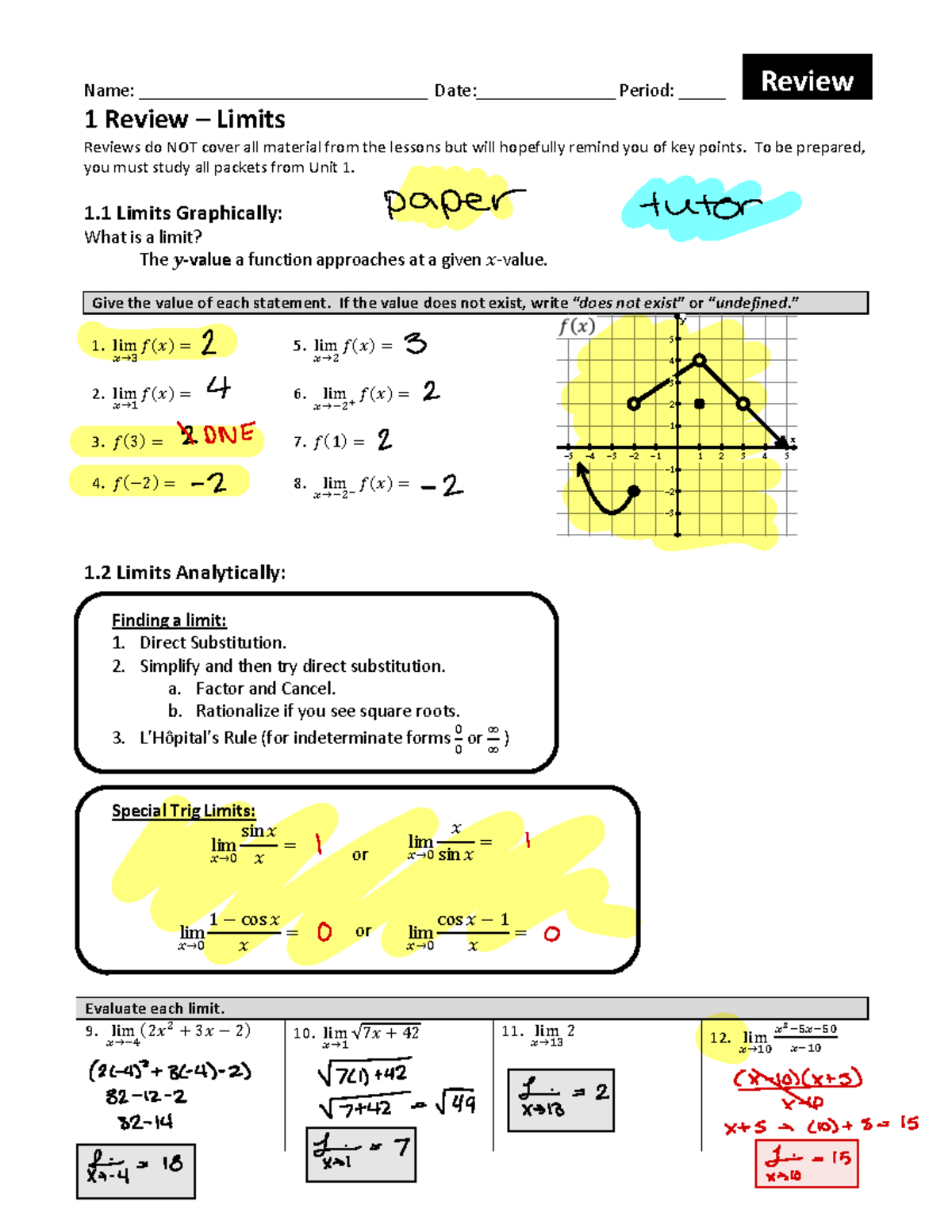 Unit 1 review - Name: _______________________________ Date ...