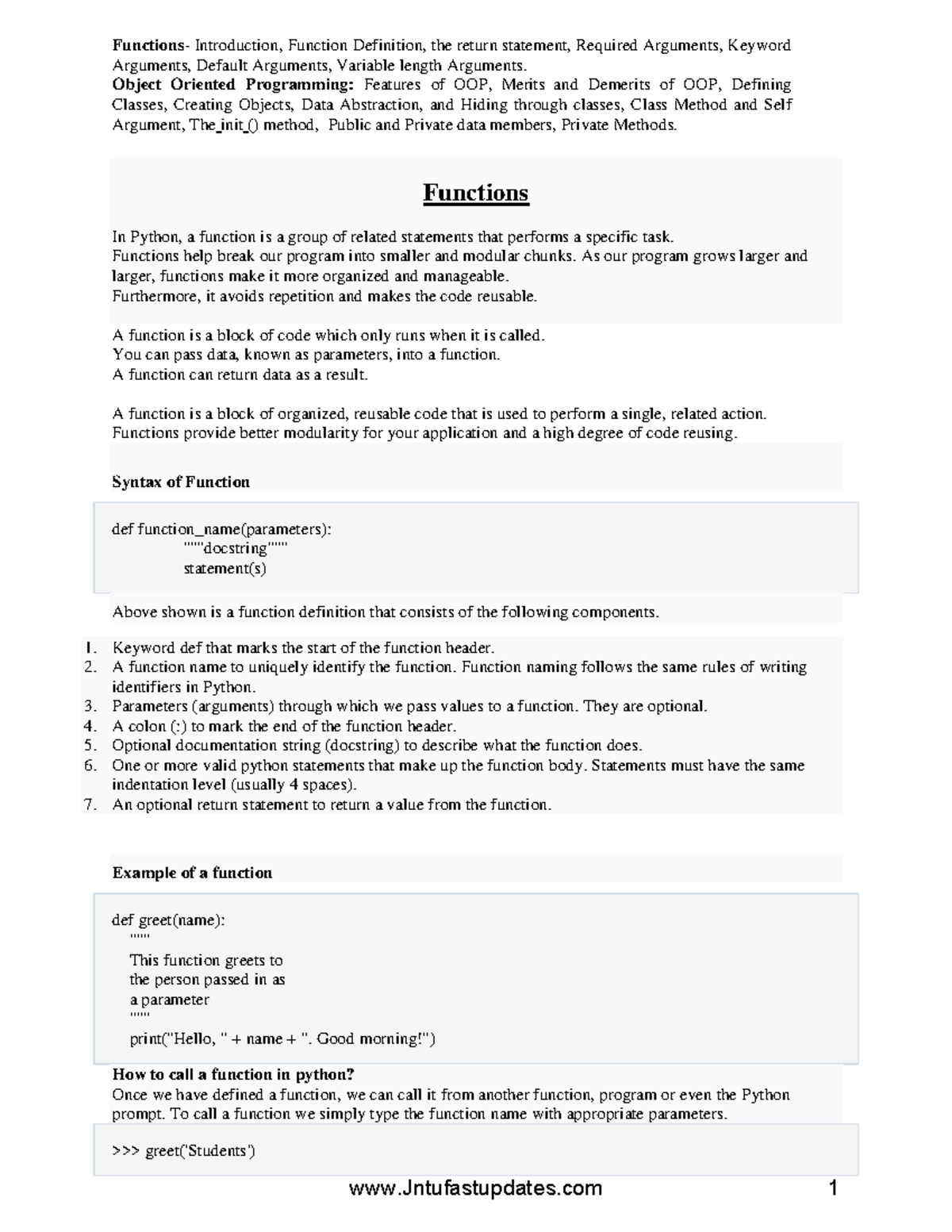 Python Programming R19 Unit 4 Functions Introduction Function Definition The Return 