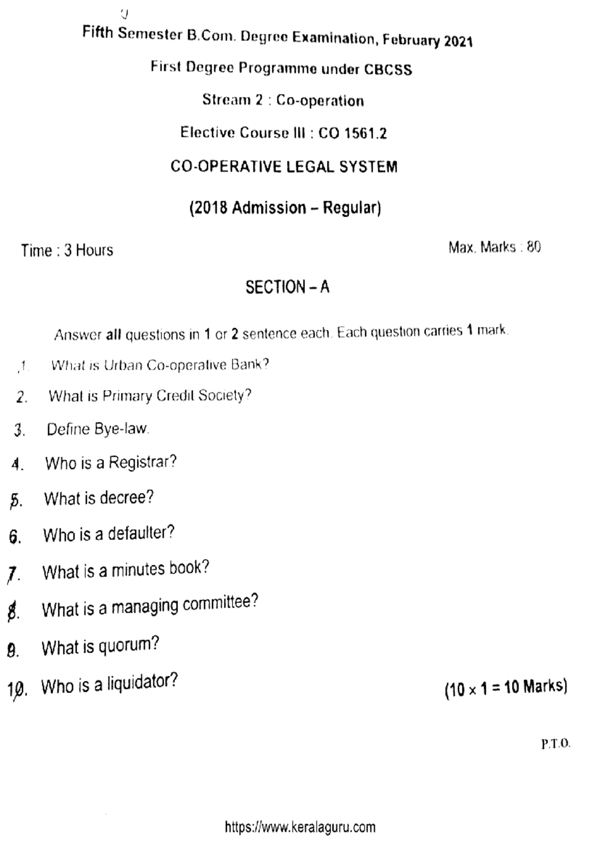 Bcom 5 sem co operative legal system k 3394 feb 2021 - Fifth Semester B. Degree Examination ...