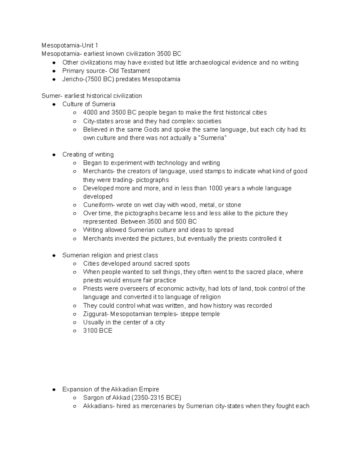 World Civ - Class lectures and reading notes - Mesopotamia-Unit 1 ...