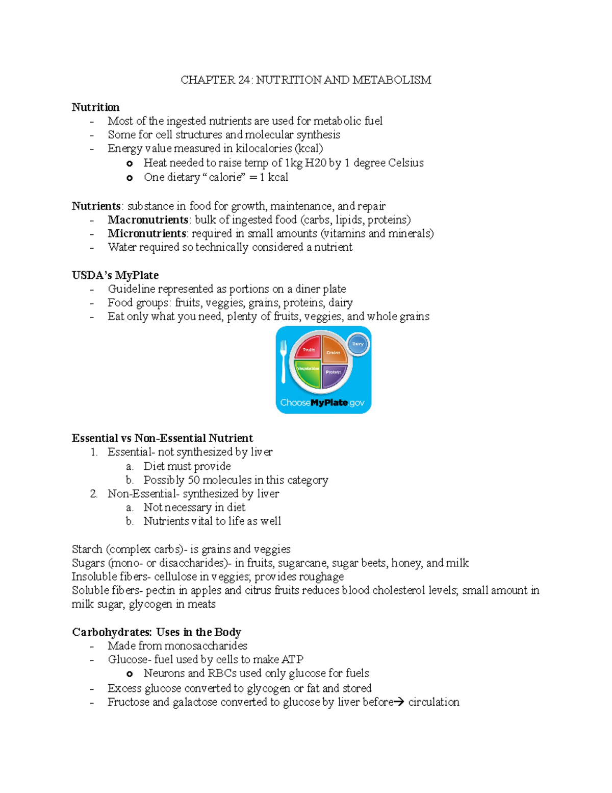 Chapter 24 - Lecture notes 24 - CHAPTER 24: NUTRITION AND METABOLISM ...