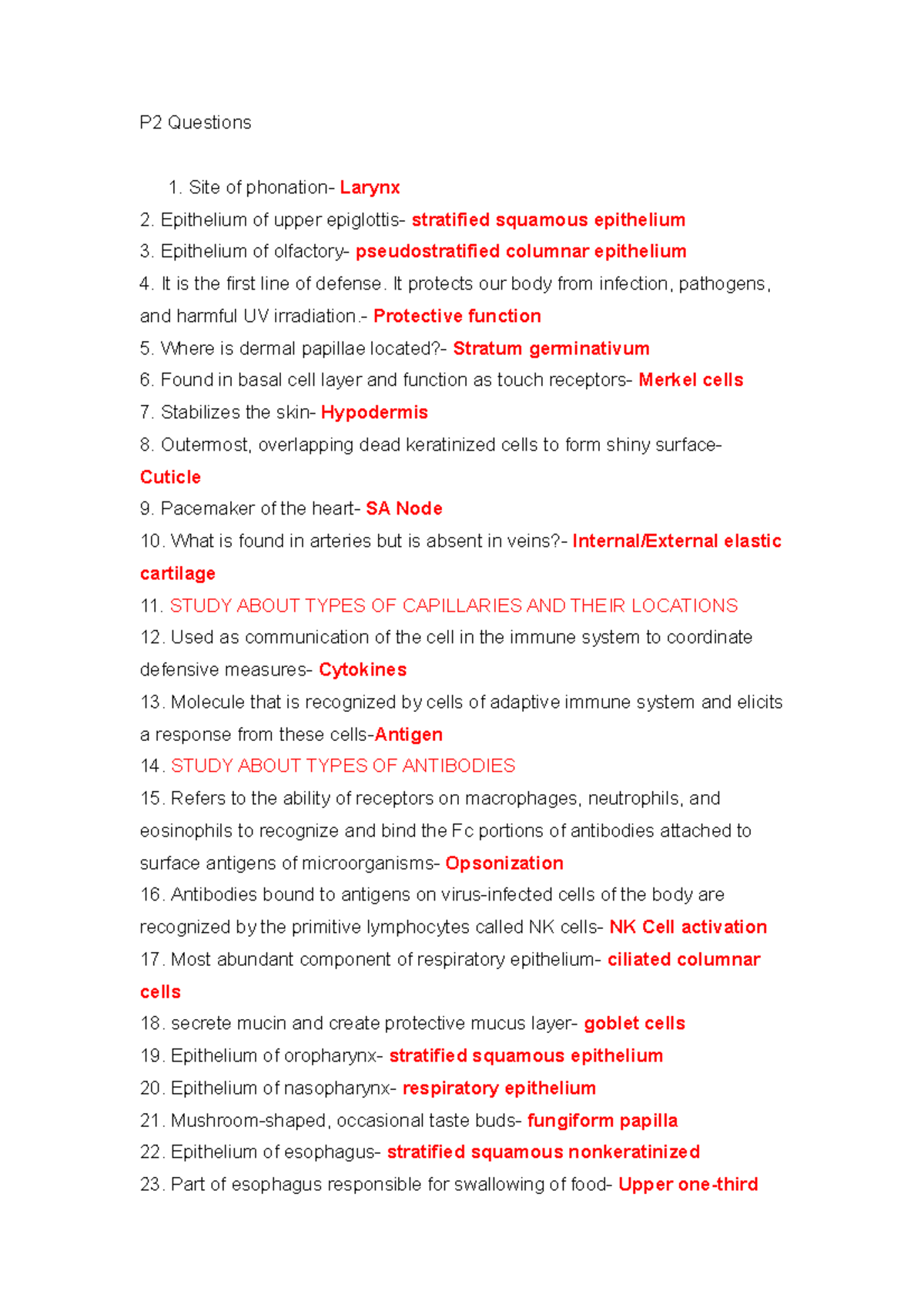 P2-Questions - P2-Questions - P2 Questions Site of phonation- Larynx ...