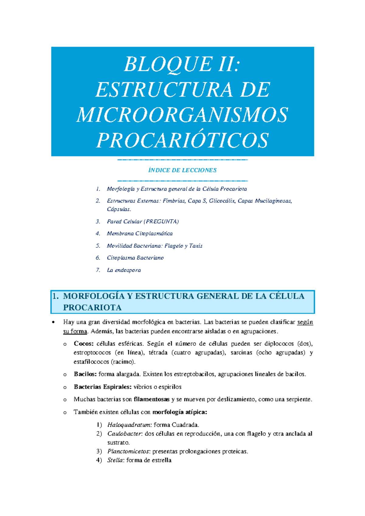 Bloque II: Estructura de microorganismos procarióticos - BLOQUE II ...