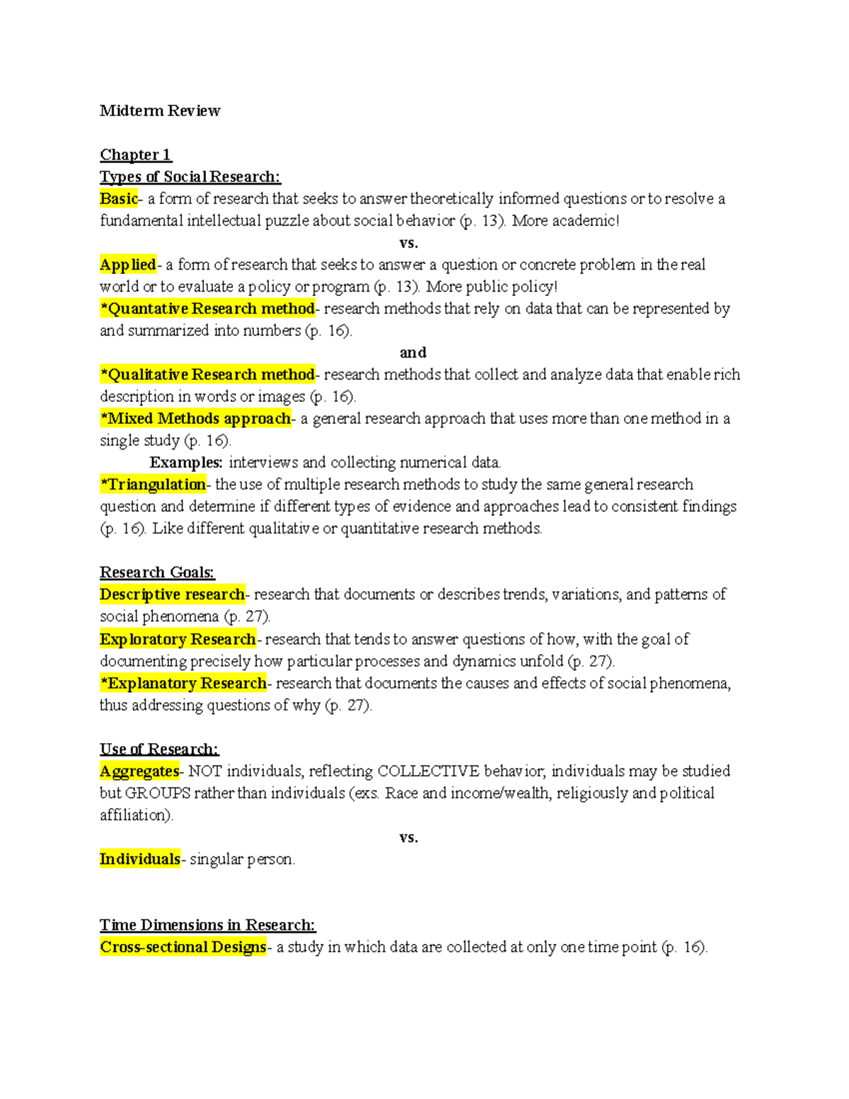 Midterm study guide - Midterm Review Chapter 1 Types of Social Research ...