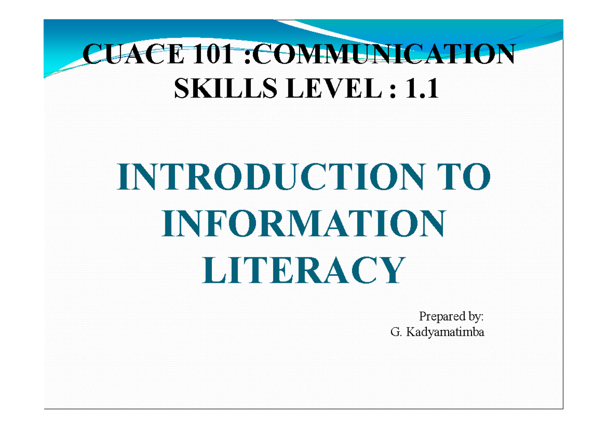 Comm skills - Lecture notes 1 - CUACE 101 :COMMUNICATION SKILLS LEVEL ...