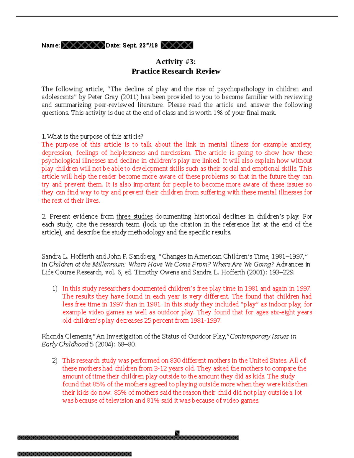 HAHP Activity 3 - HAHP 2000 - Name: Date: Sept. 23rd/ Activity #3 ...