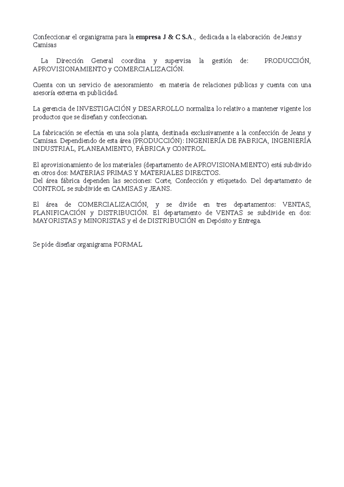 Ejercicio organigrama Jeans y Camisas - Confeccionar el organigrama ...