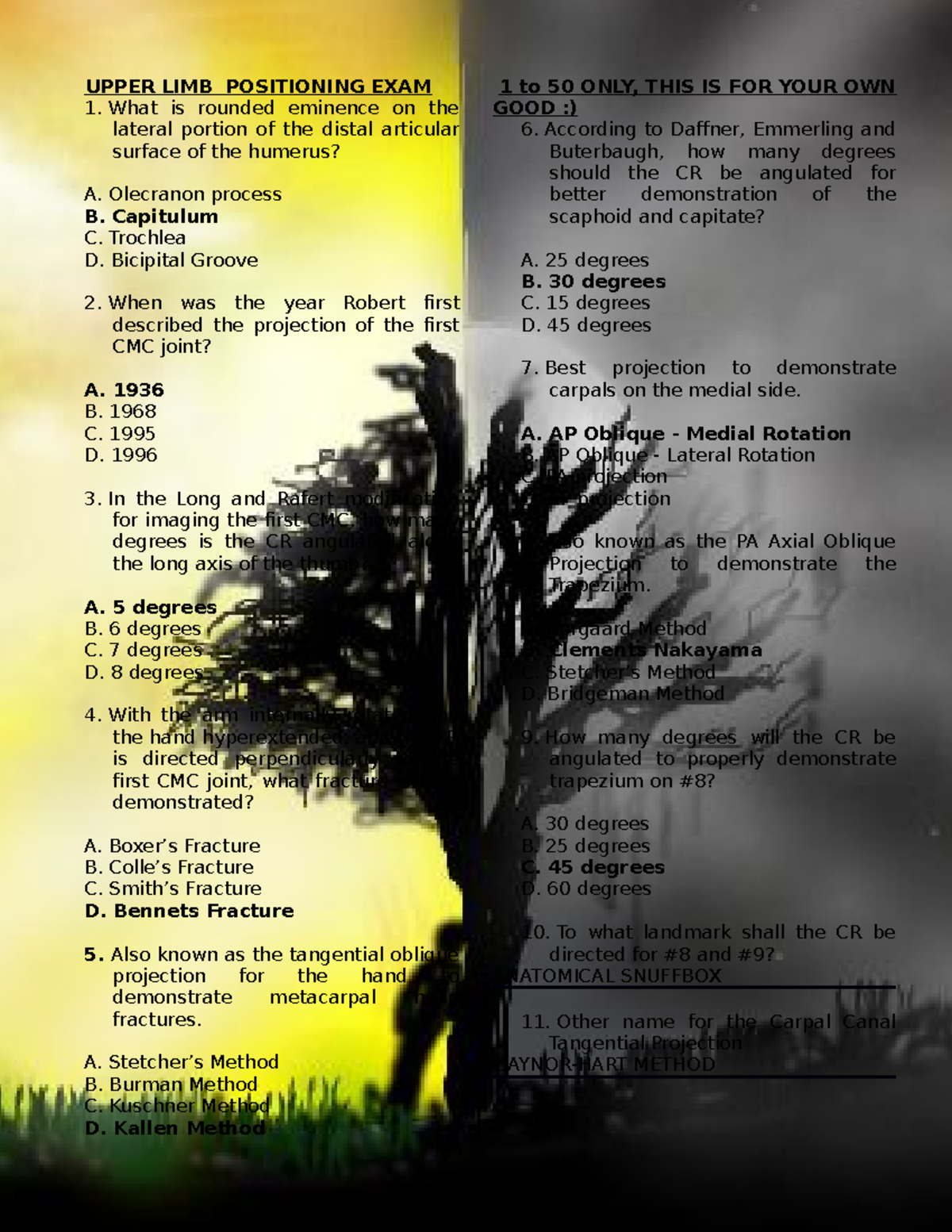 Upper Limb Exam - NARAWRAW - UPPER LIMB POSITIONING EXAM What is ...