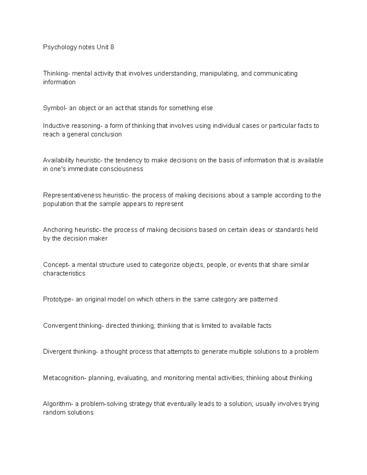 Psychology notes Unit 8 - Studocu