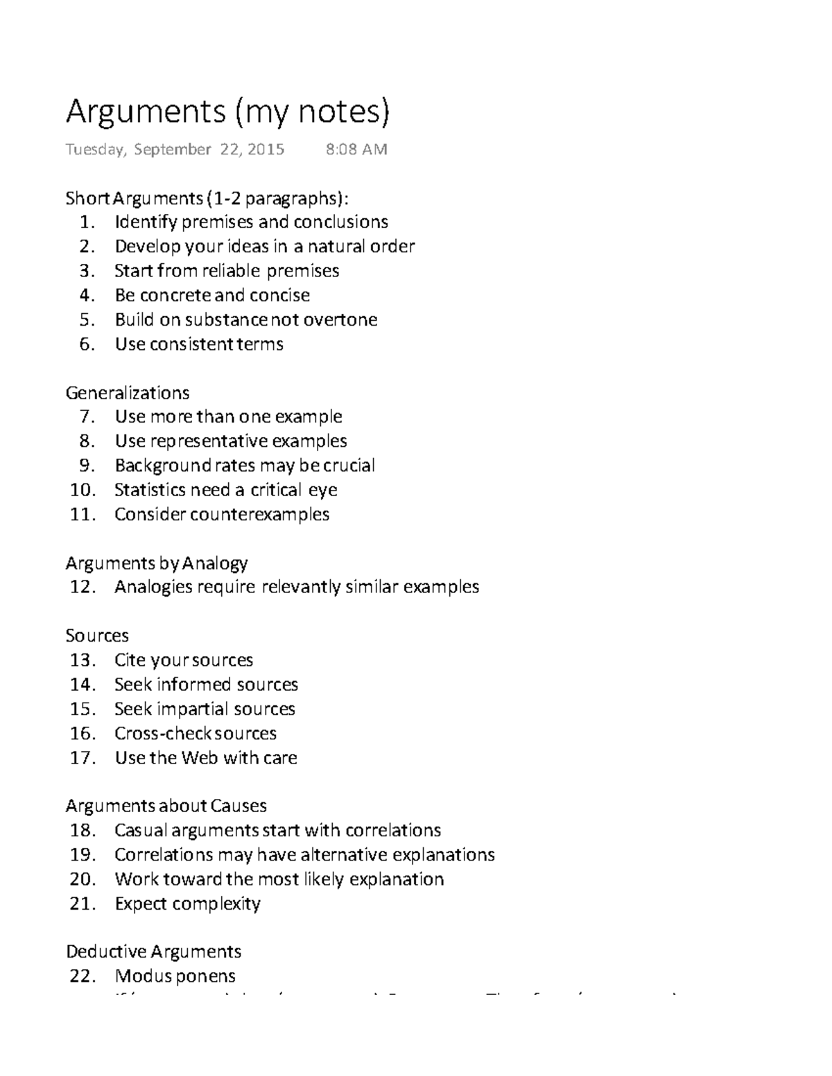 Arguments (my notes) - Arguments (my notes) Tuesday, September 22, 2015 ...