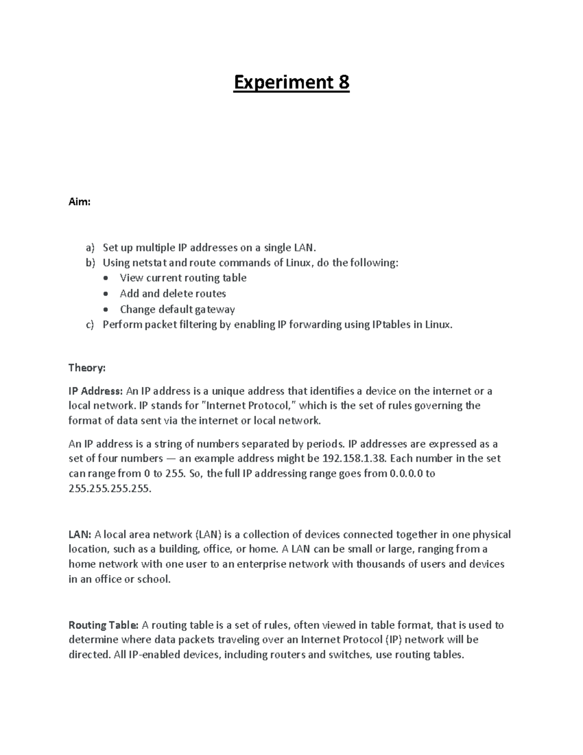 Cn Exp8 Computer Network Experiment 8 Experiment 8 Aim A Set Up Multiple Ip Addresses On A