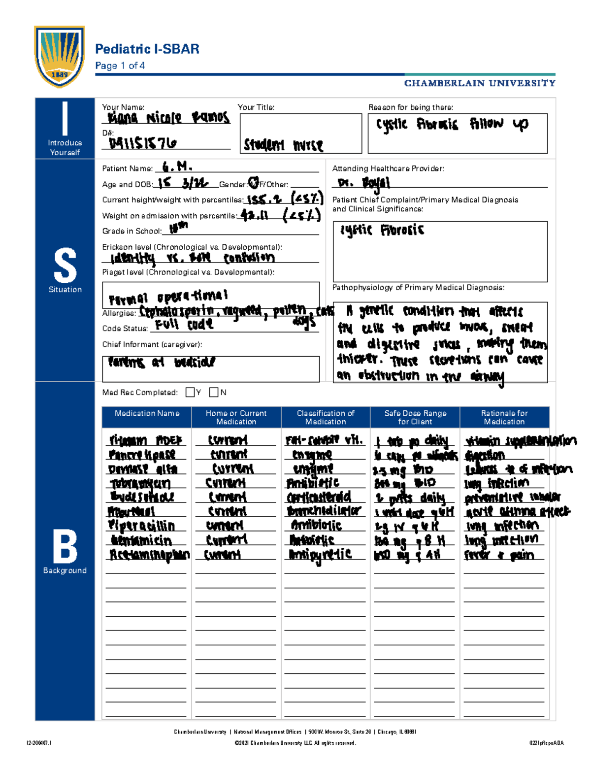ATI Cystic Fibrosis SBAR - Chamberlain University | National Management ...