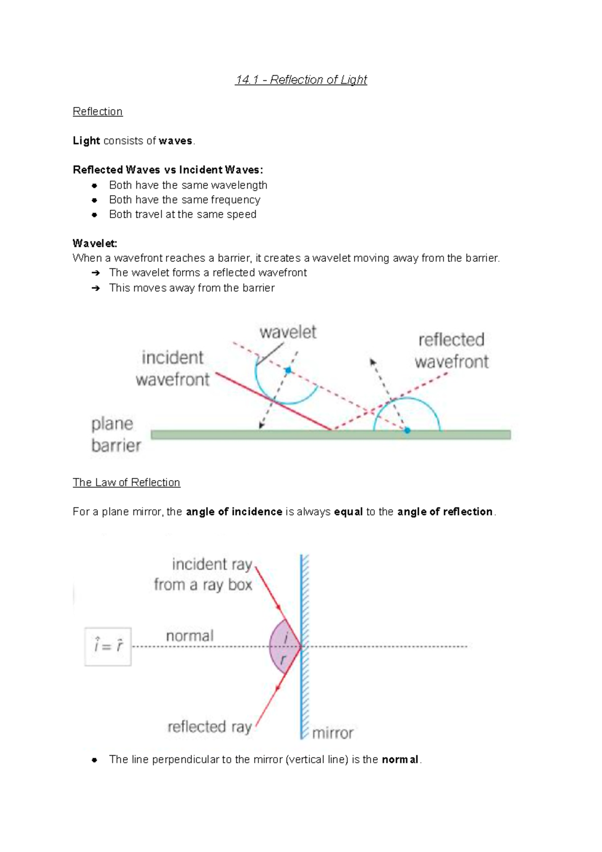Light - Physics Unit 14 - 14 - Reflection of Light Reflection Light ...