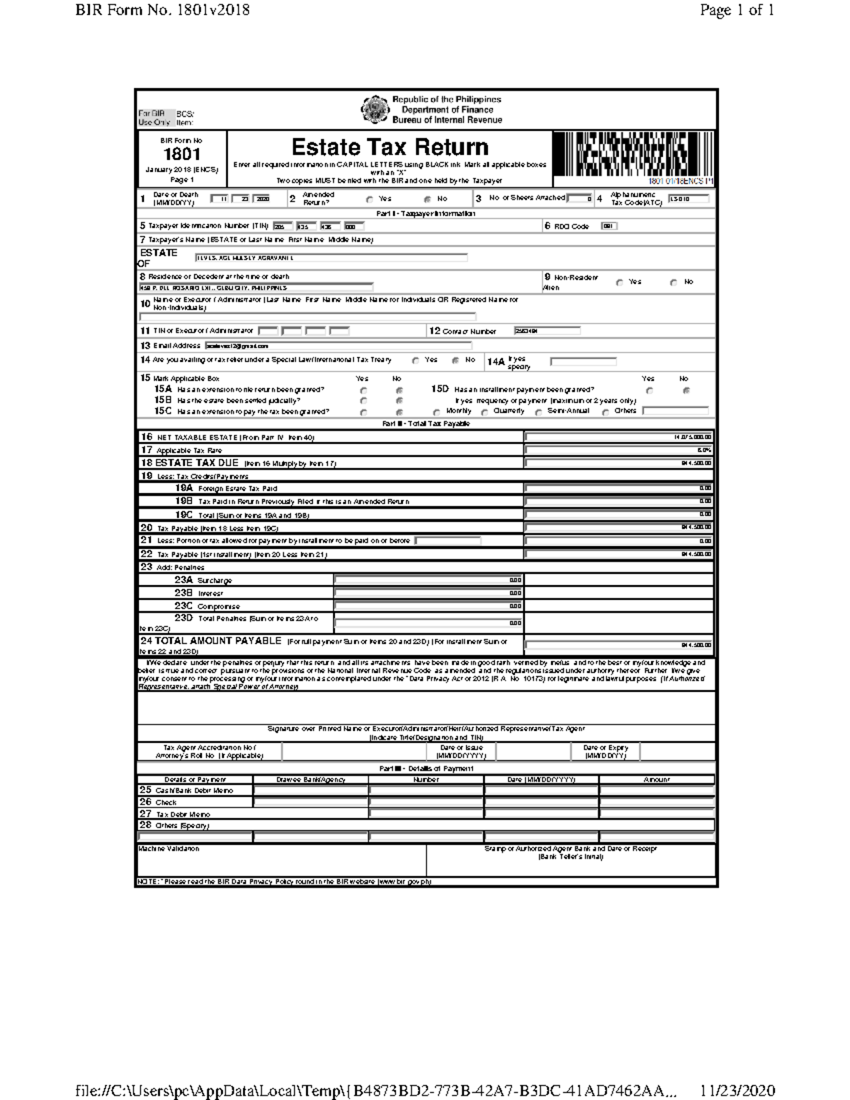 Tevesacehulsey 1801spousespage 1 - BIR Form No. 1801 January 2018 (ENCS ...