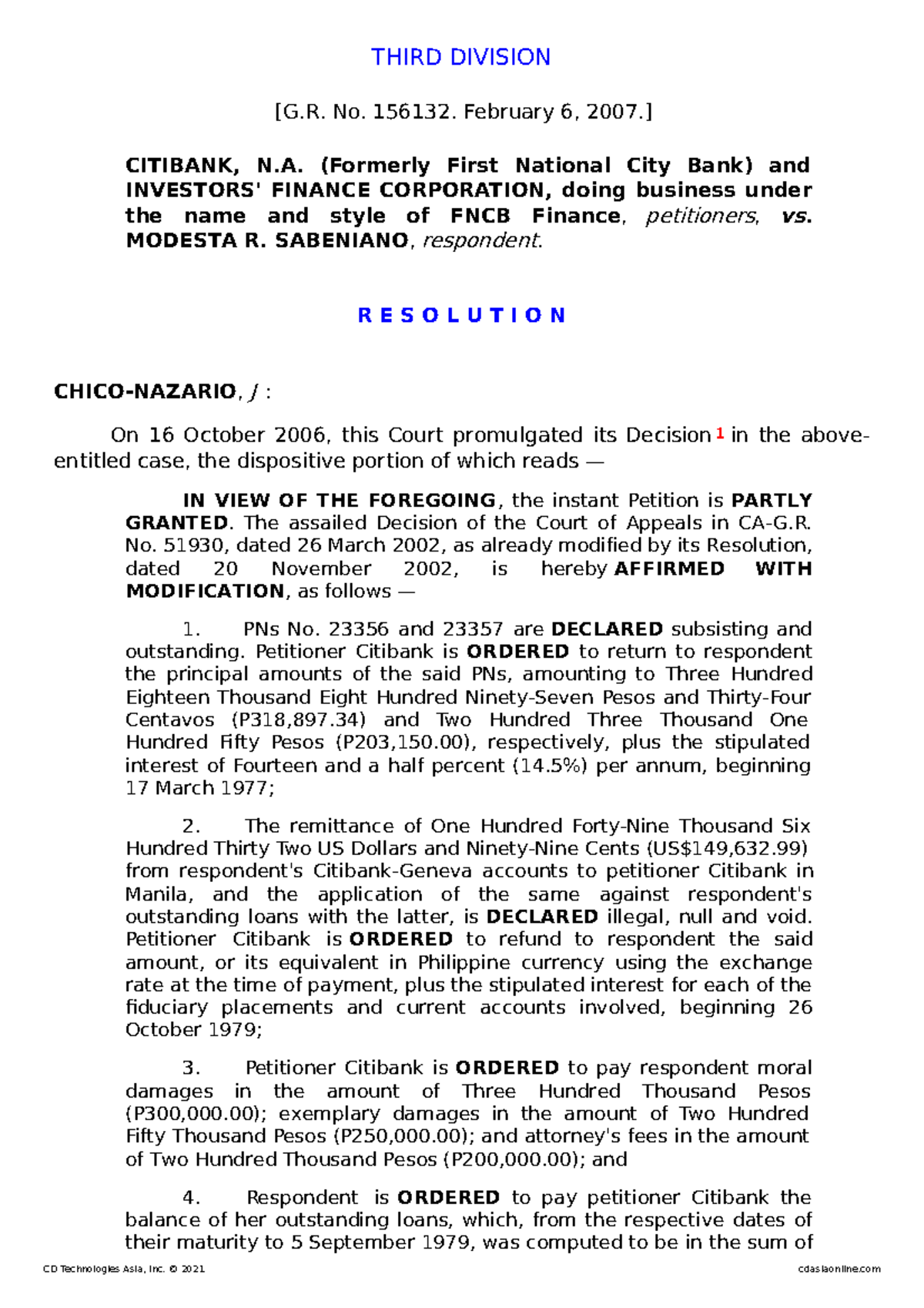 Citibank-vs.-Sabeniano-GR-156132 - THIRD DIVISION [G. No. 156132 ...