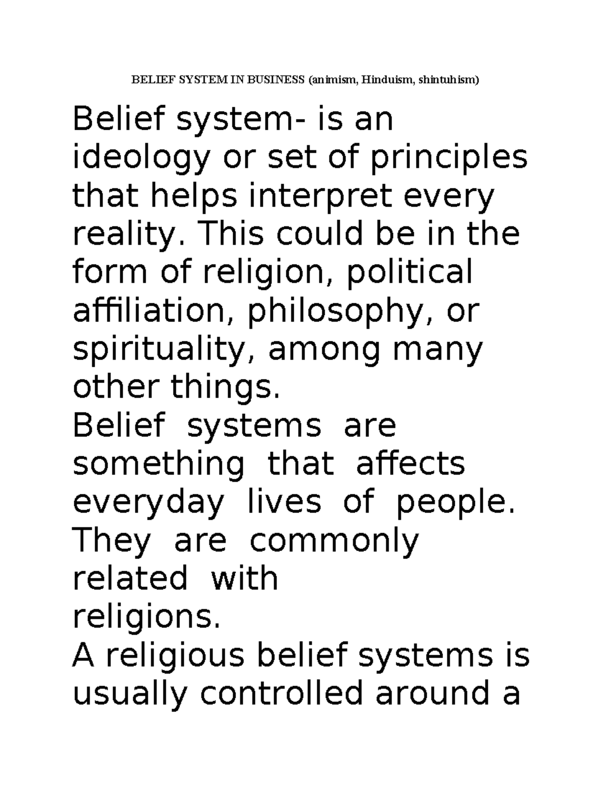 Belief System IN Business Besor - BELIEF SYSTEM IN BUSINESS (animism ...