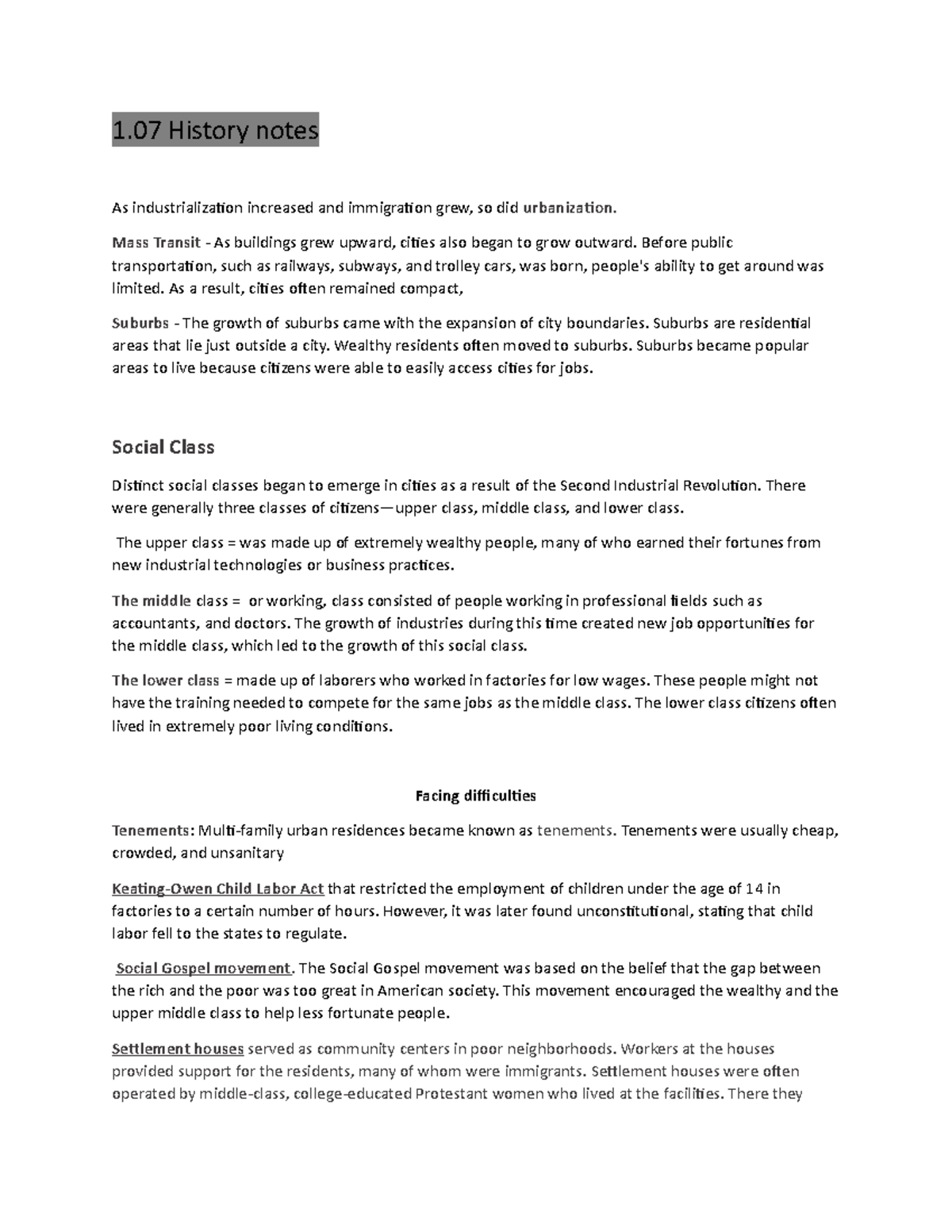 2.07 History Notes - 1 History notes As industrialization increased and ...