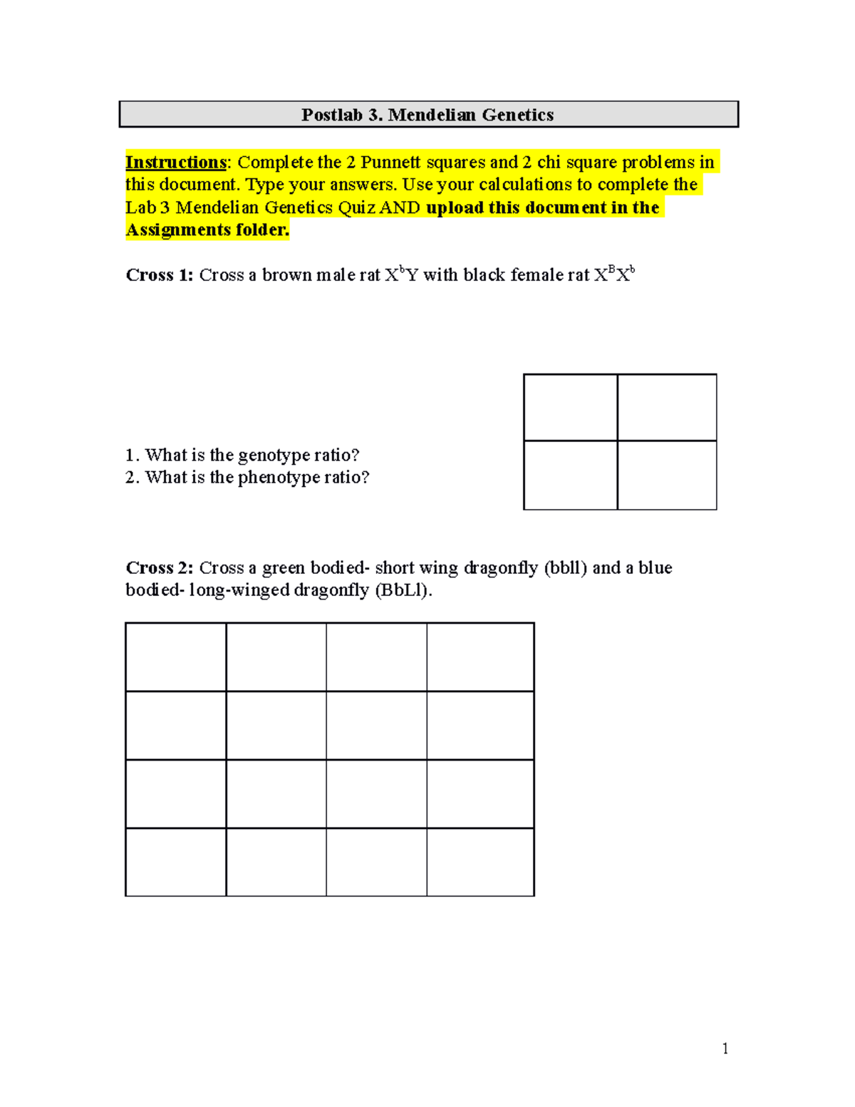 Lab 3 Mendelian Genetics Post Lab Questions - Postlab 3. Mendelian ...