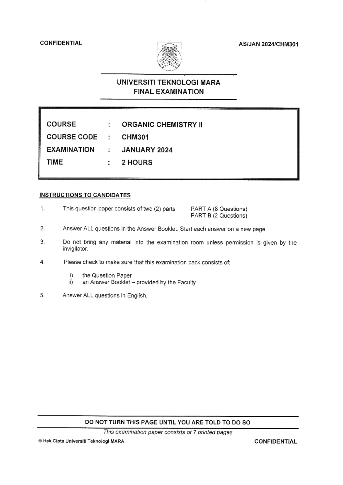 CHM301 - TUTORIAL 2024 - Diploma in science - Studocu