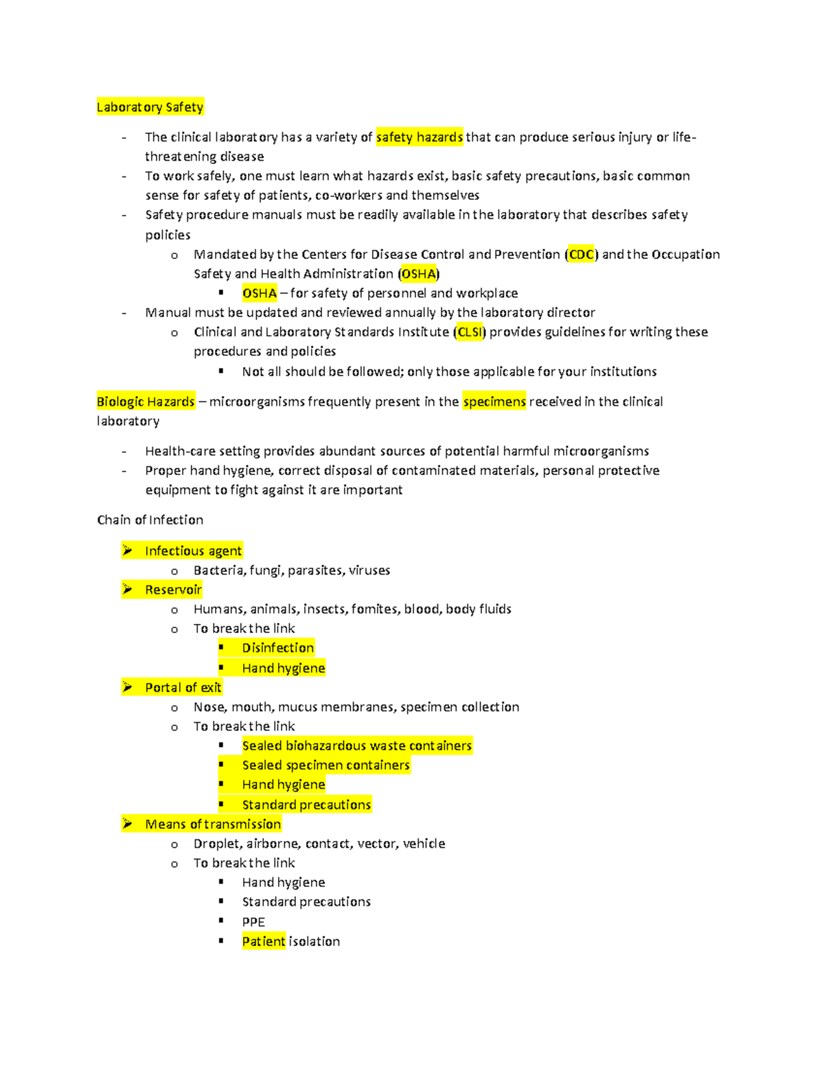 Aubf - prelim lab - summarized notes - Laboratory Safety The clinical ...