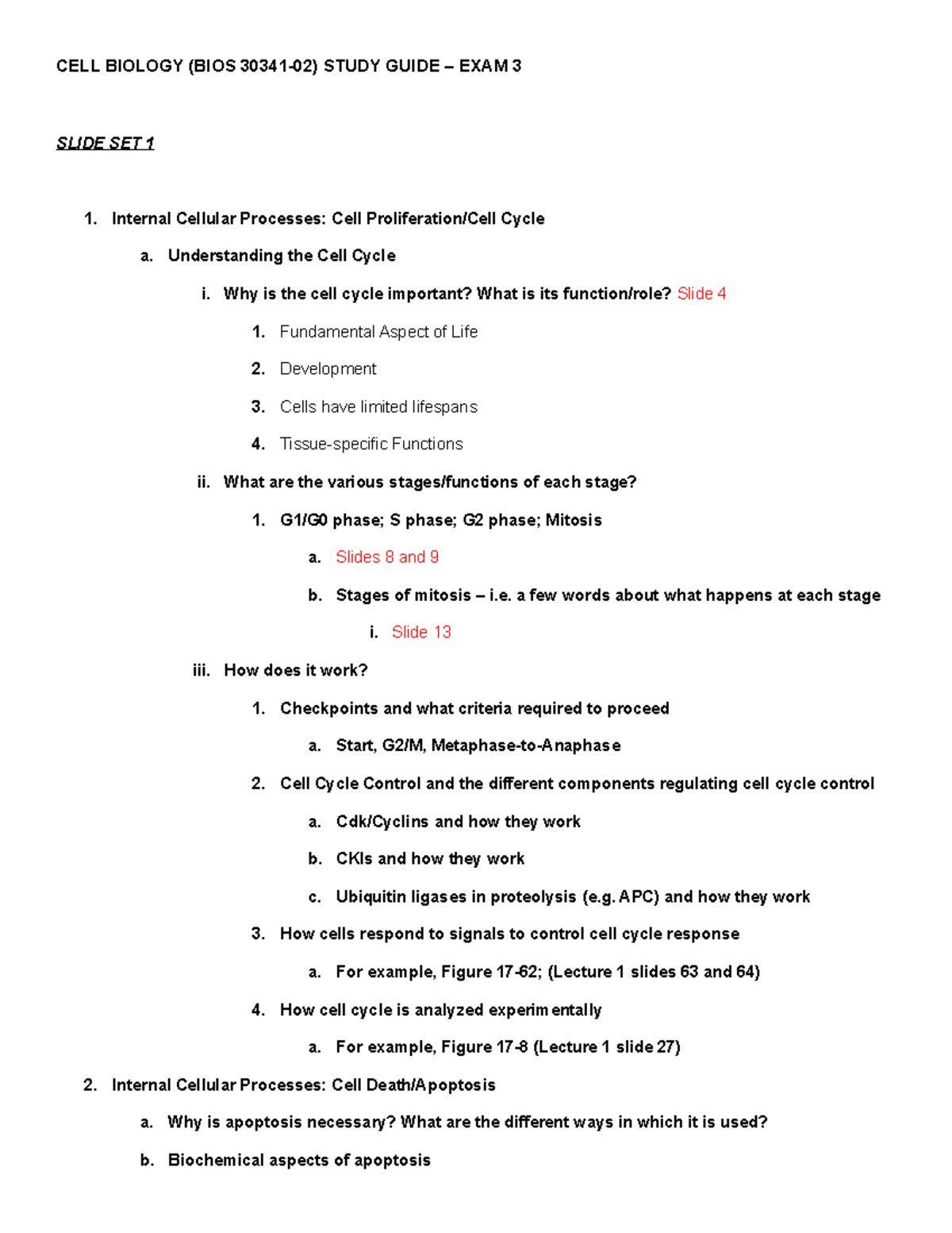 Exam 3 Study Guide - CELL BIOLOGY (BIOS 30341-02) STUDY GUIDE – EXAM 3 ...