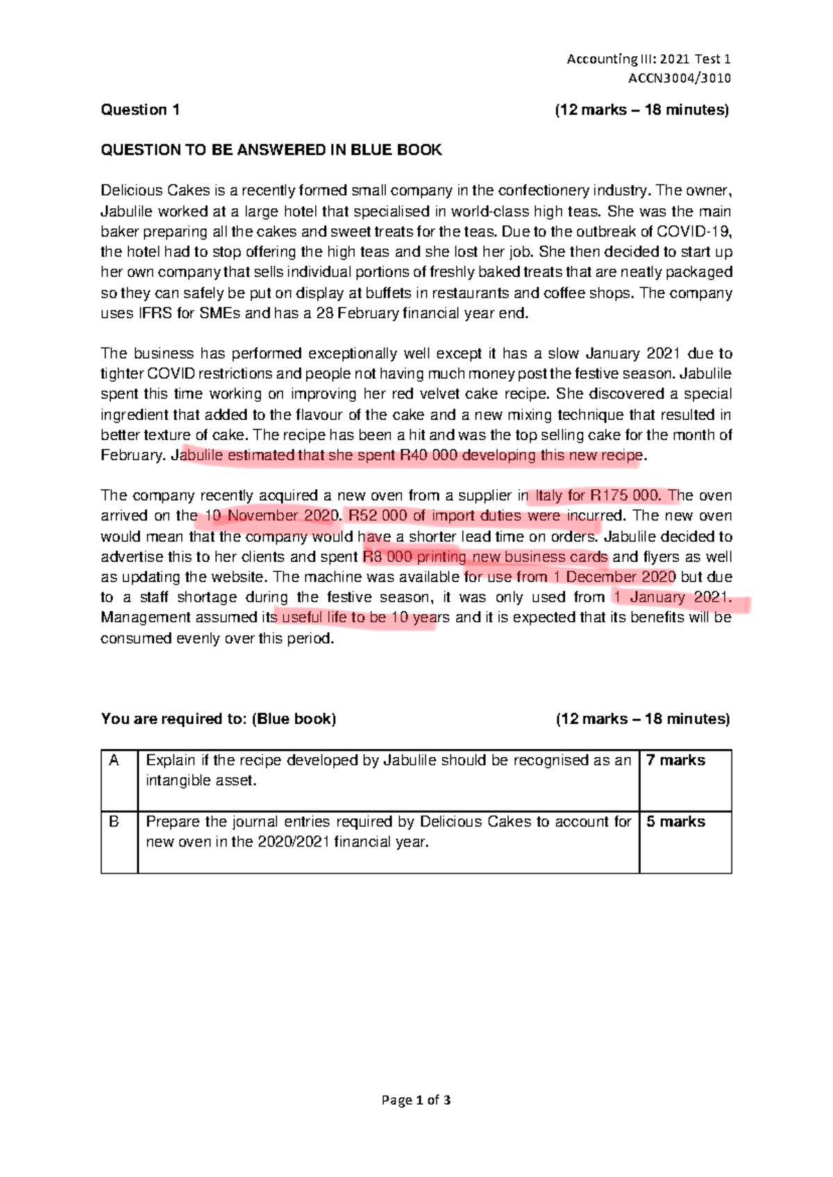 2021 Test 1 question - Accounting III: 202 1 Test 1 ACCN3004/ Page 1 of ...