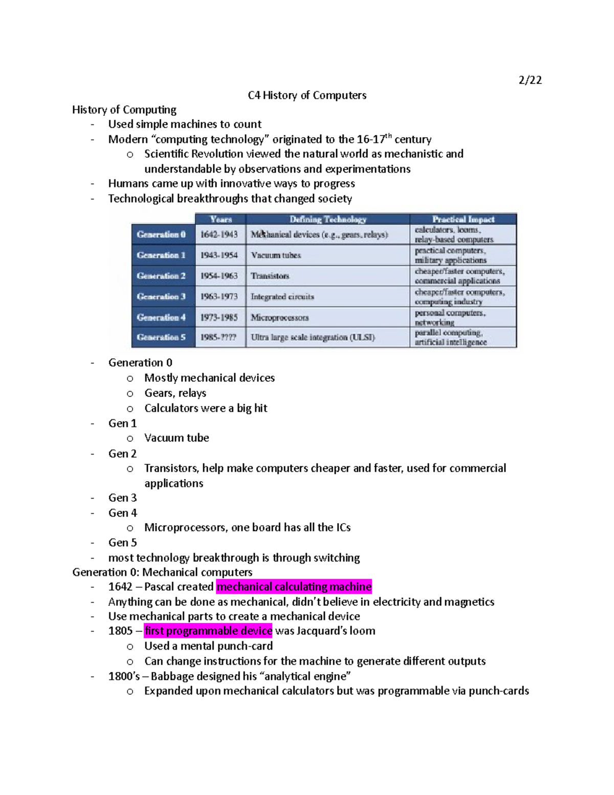 2:22 - Lecture NOtes - 2/ C4 History of Computers History of Computing ...
