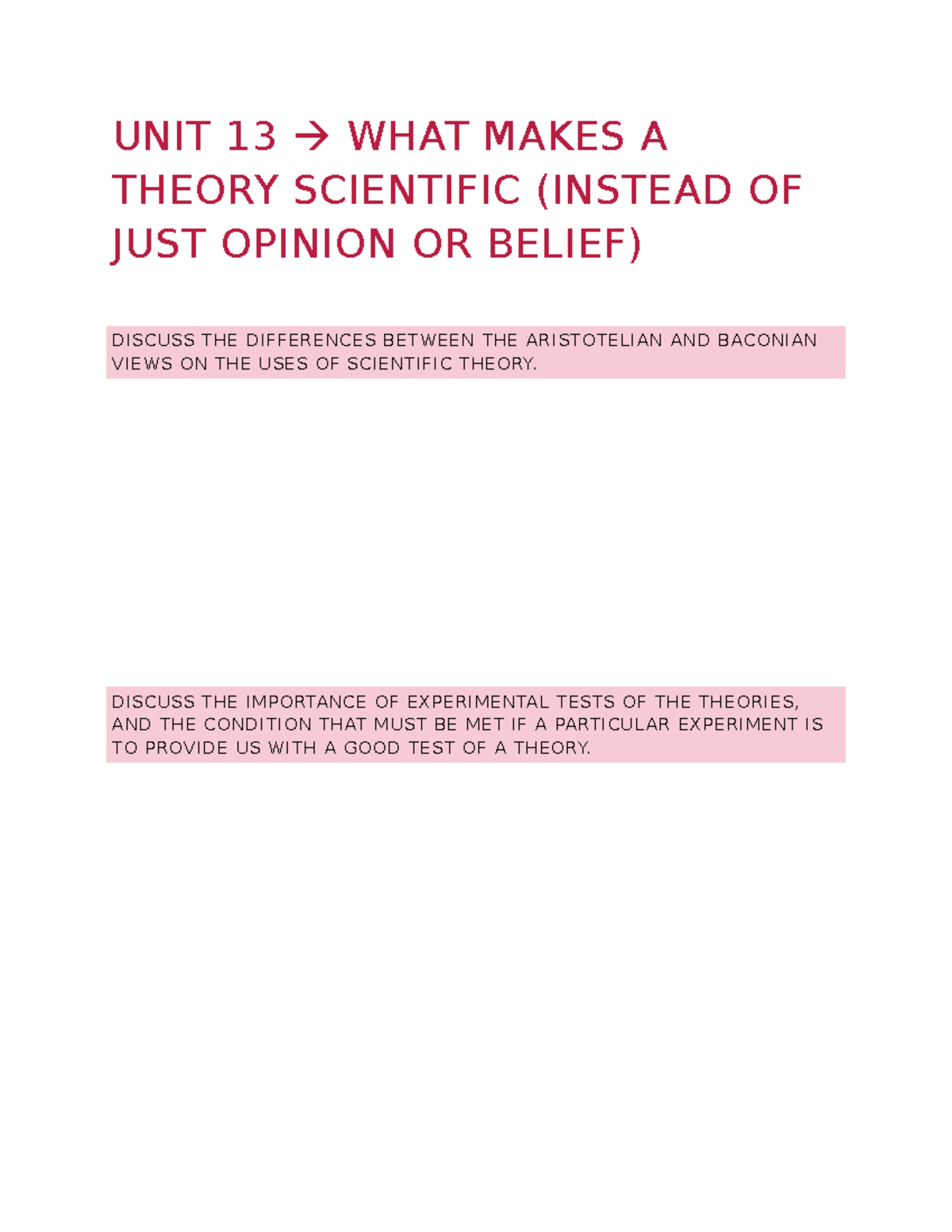 SCIE Unit 13-15 Study Template - UNIT 13 WHAT MAKES A THEORY SCIENTIFIC ...