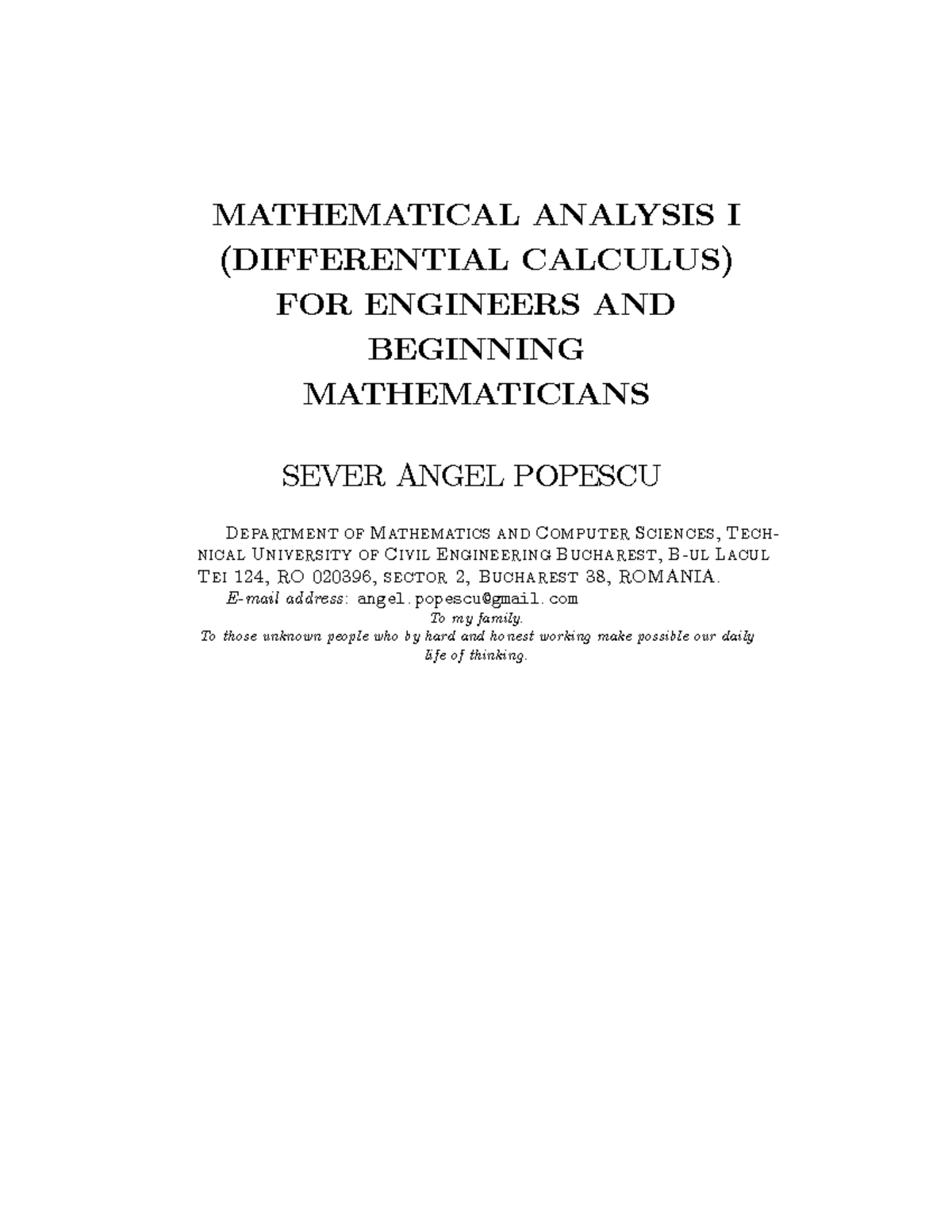 mathematical analysis i differential calculus - MATHEMATICAL ANALYSIS I ...