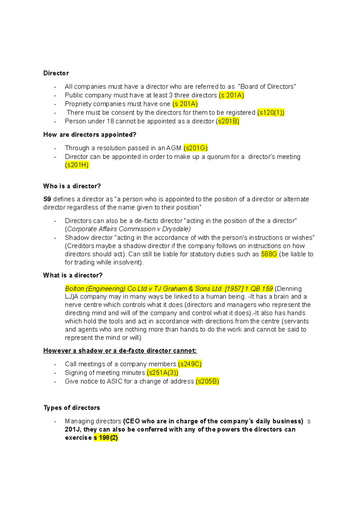 Director Duties - Notes - Director All companies must have a director ...