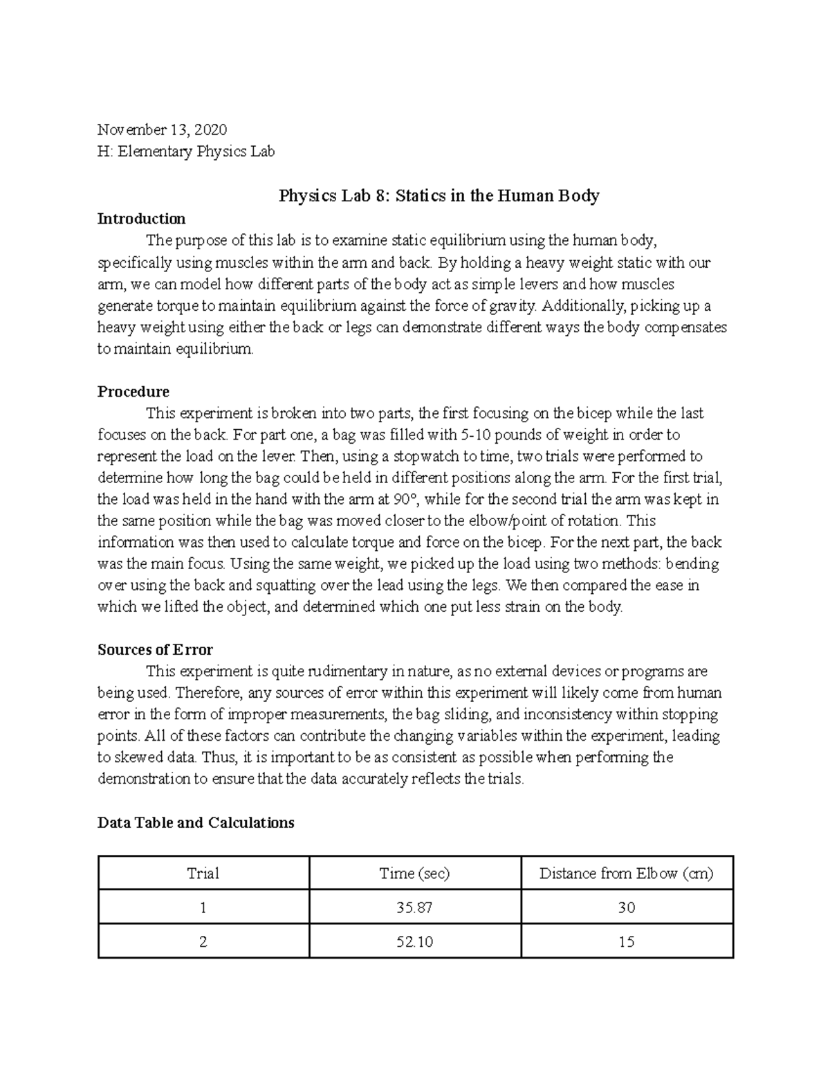 Physics Lab 8 - November 13, 2020 H: Elementary Physics Lab Physics Lab ...