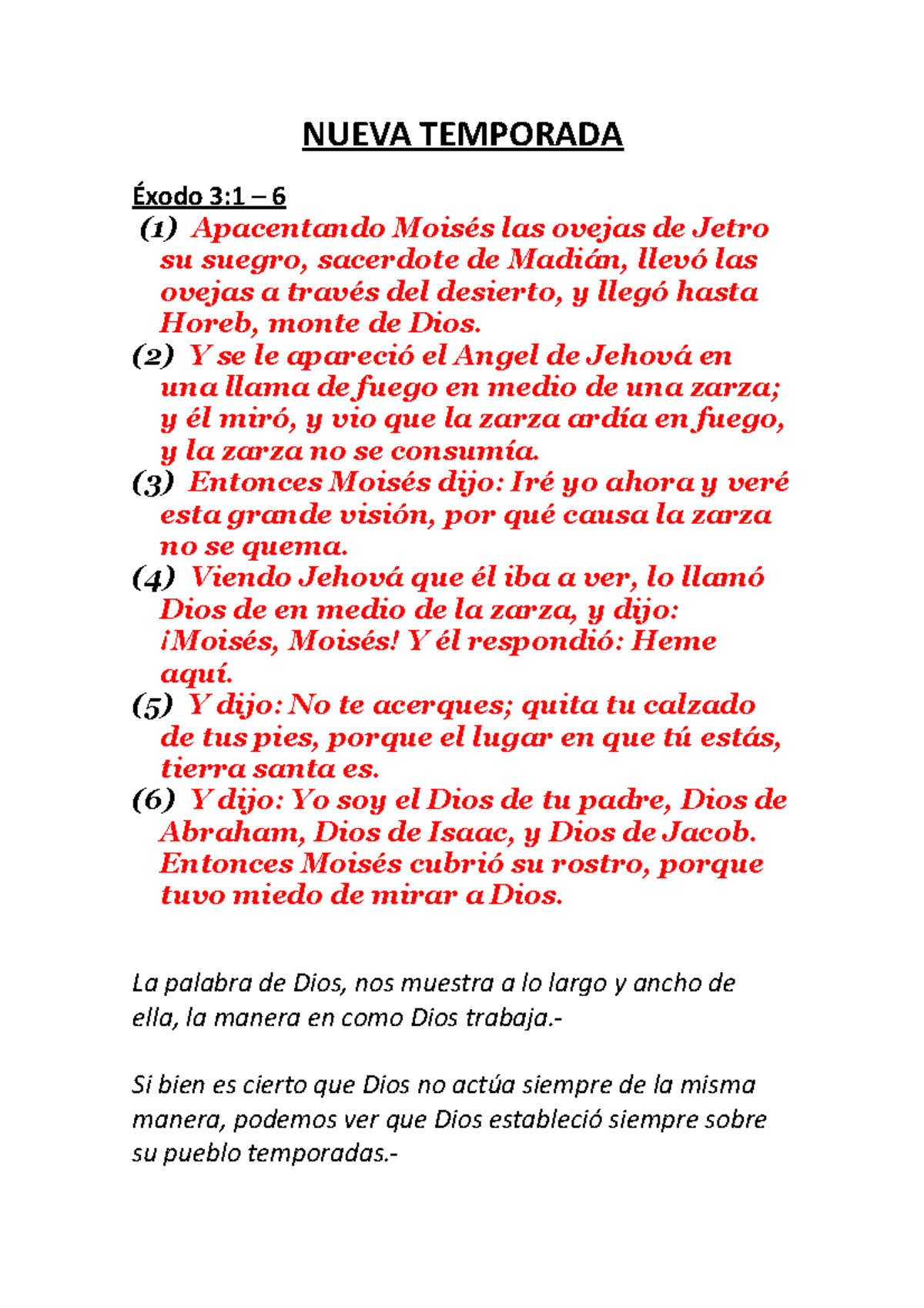 Nueva Temporada - Lectura - NUEVA TEMPORADA Éxodo 3:1 6 (1) Apacentando ...