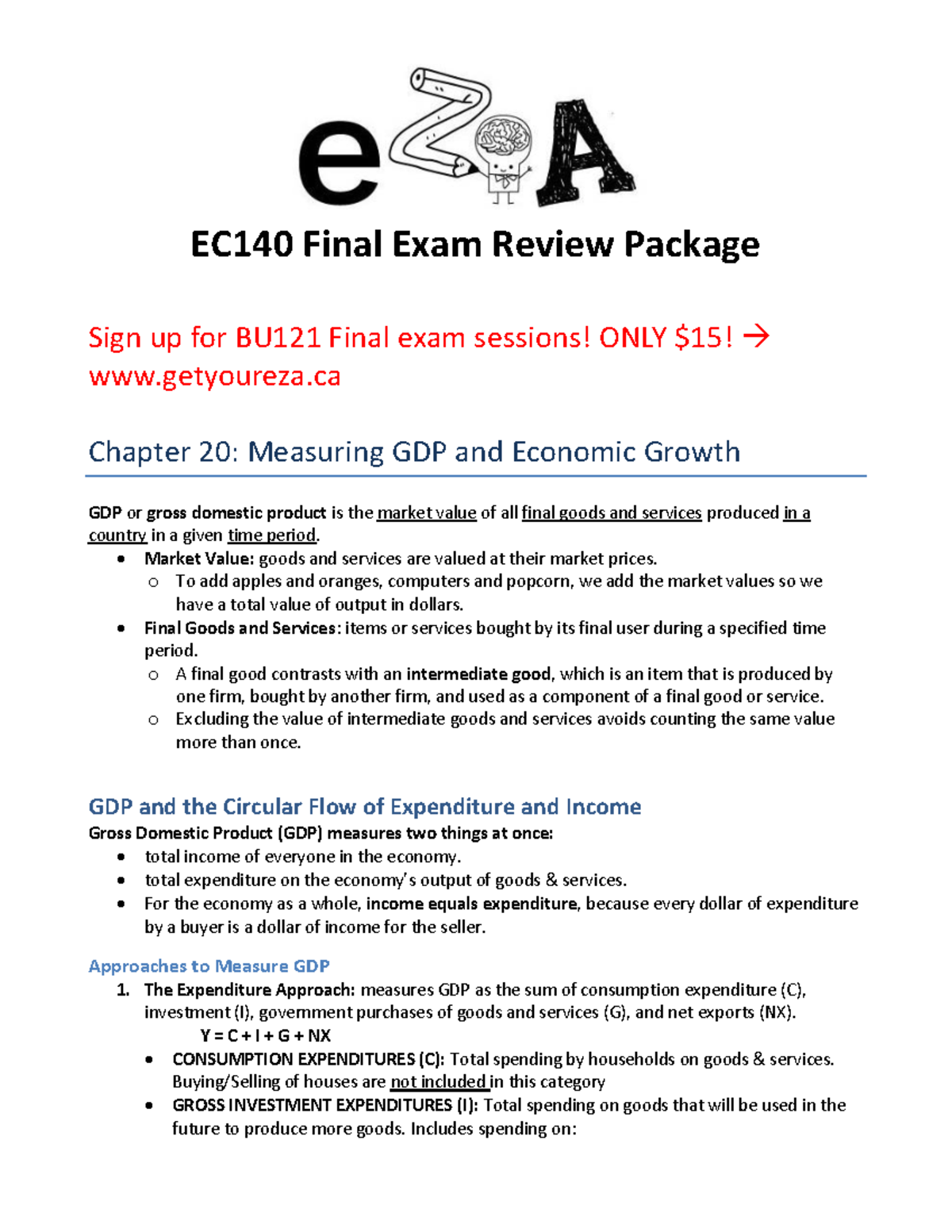 EC140 Final Course Package 1 - EC140 Final Exam Review Package Sign up ...