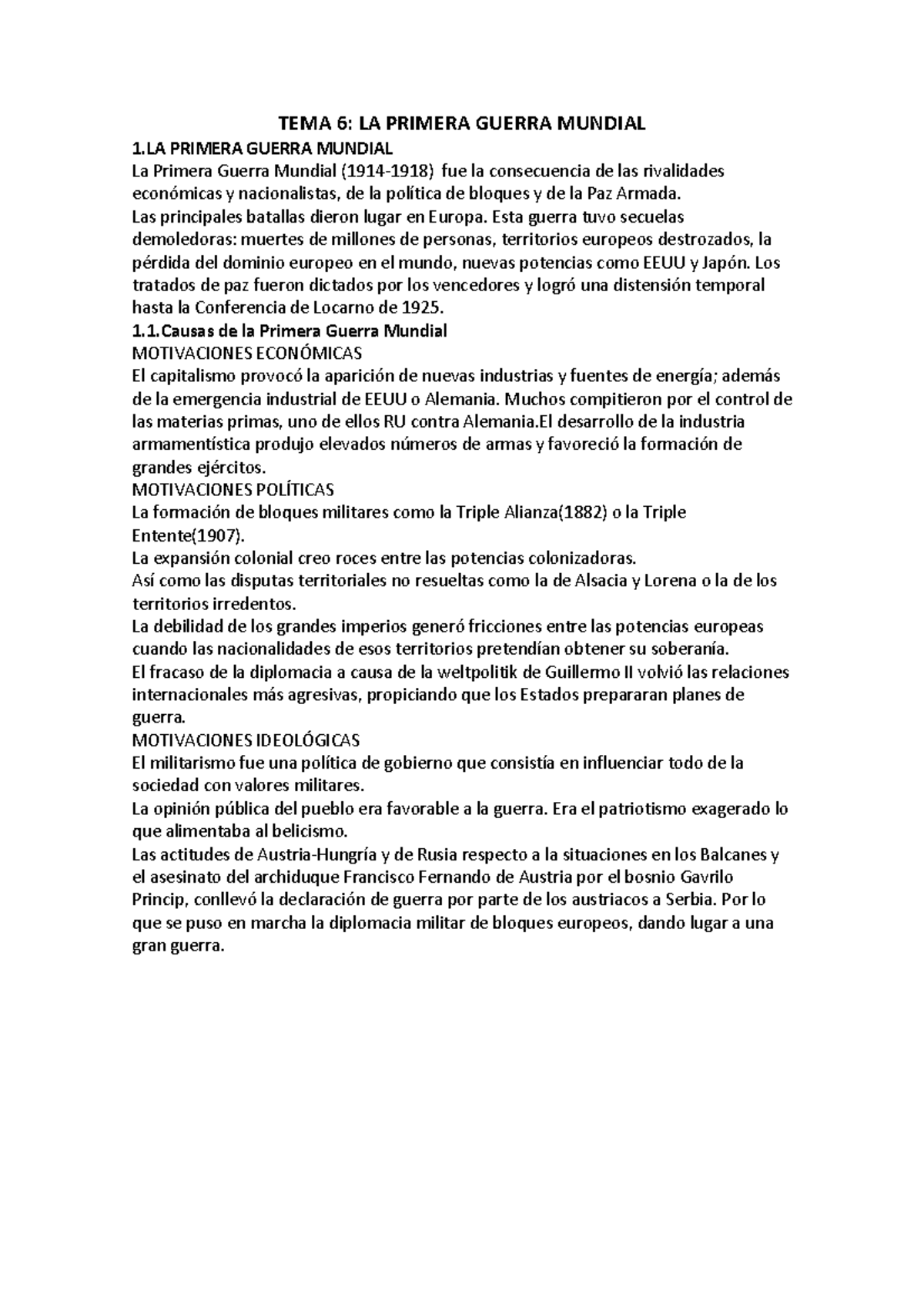 Tema 6 de la edición edelvives - TEMA 6: LA PRIMERA GUERRA MUNDIAL 1 PRIMERA GUERRA MUNDIAL La ...
