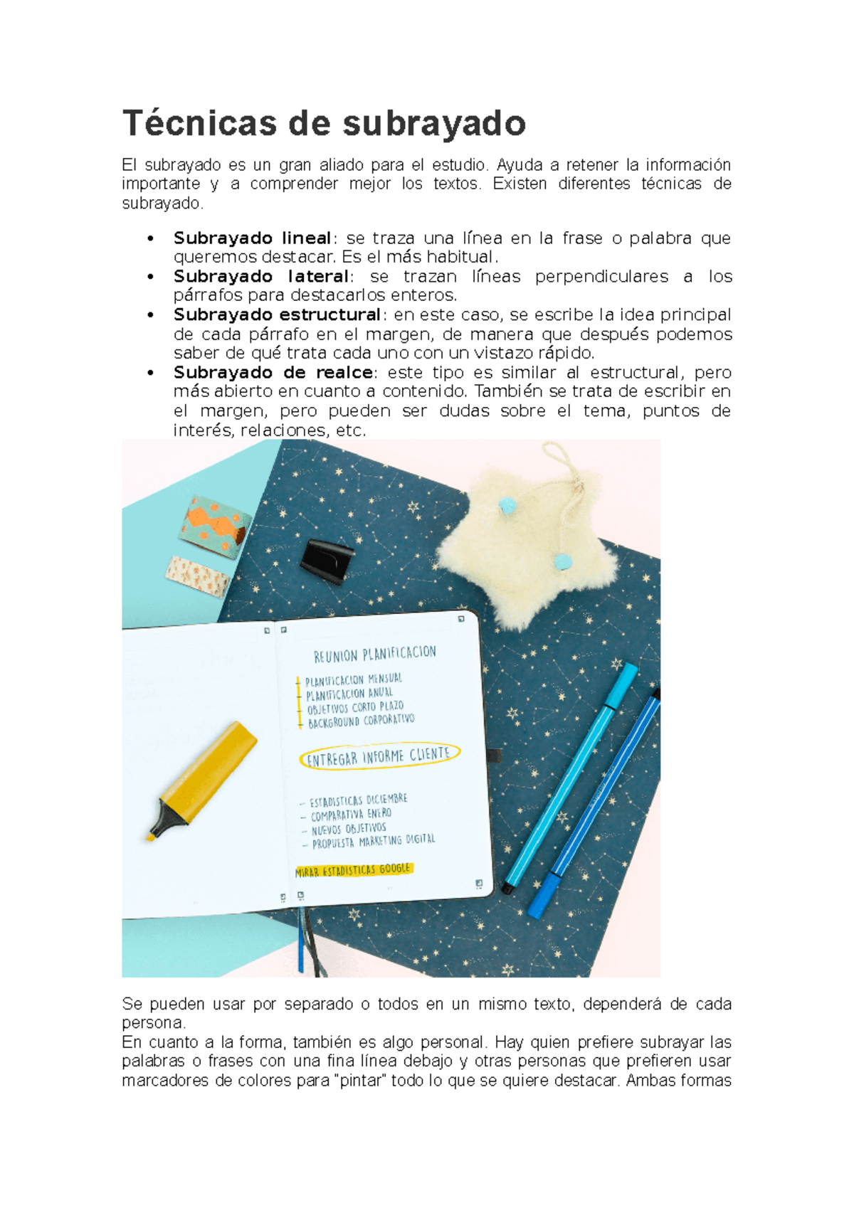 Técnicas de subrayado - Tecnica para una mejor comprension de lectura ...