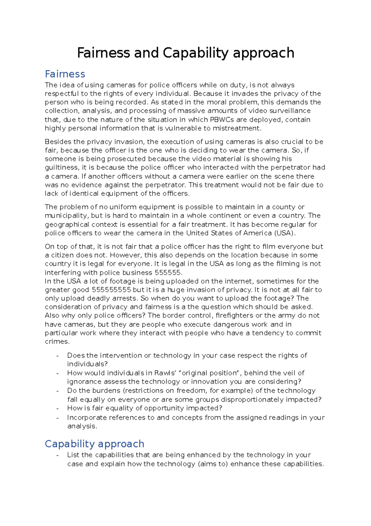 Fairness and Capability approach Police Worn Cameras - Fairness and ...