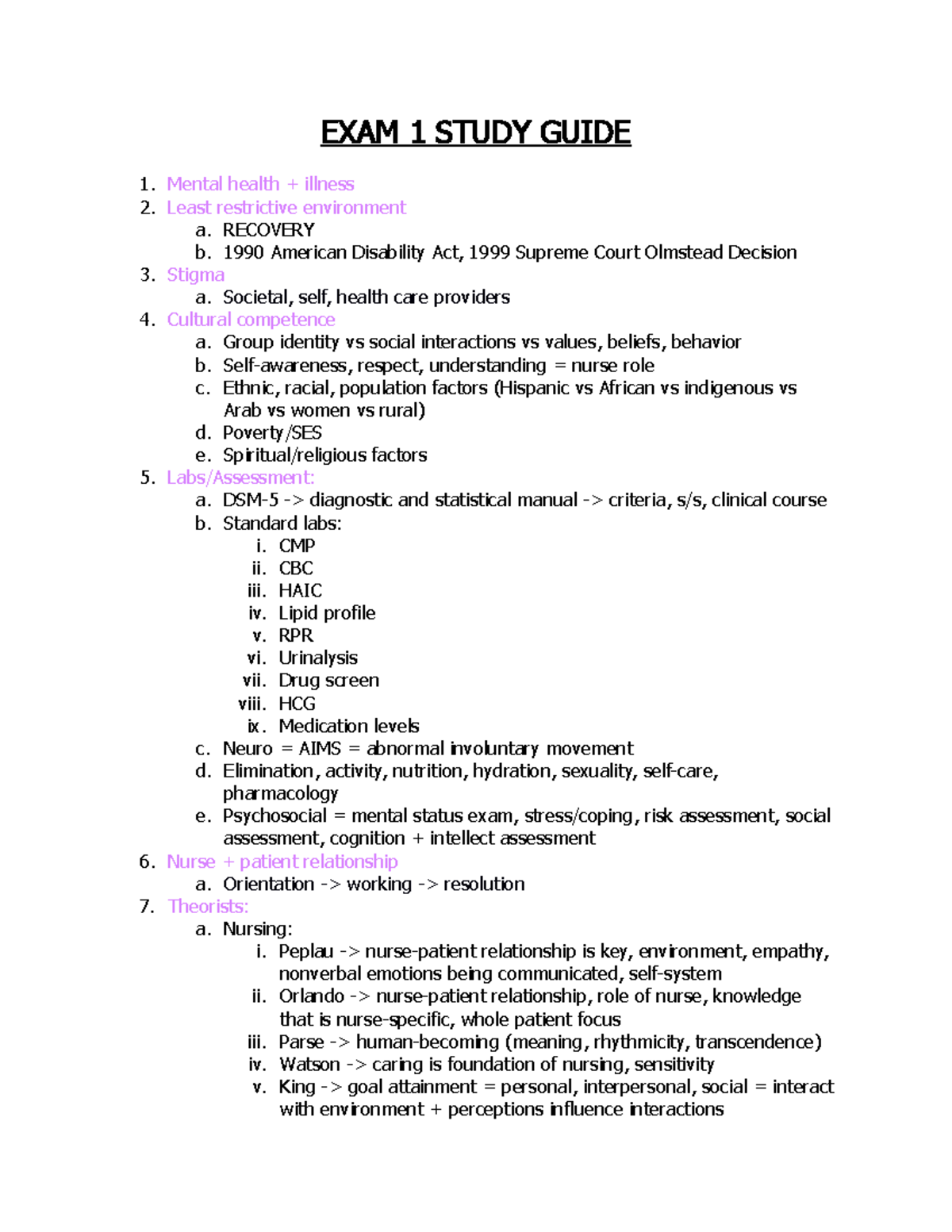 EXAM 1 SG - Exam 1 Psych Study Guide - EXAM 1 STUDY GUIDE Mental health ...