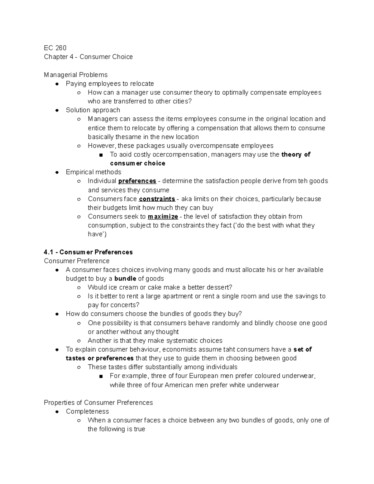 EC 260 - Chapter 4 Consumer Choice - EC 260 Chapter 4 - Consumer Choice ...