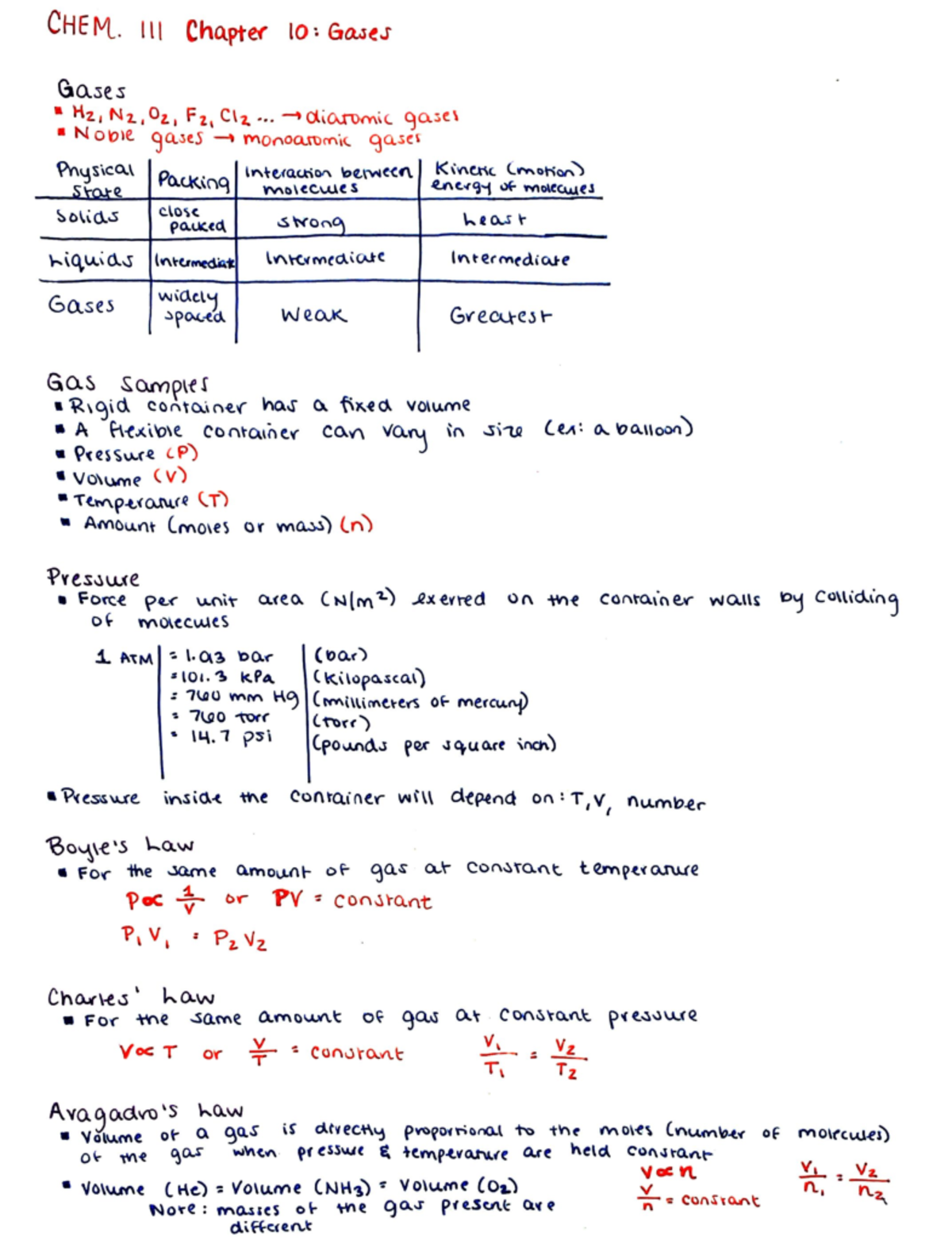 Chem 111 Chapter 10 Notes 2021 - CHEM. II1 Chapter 10: Gases Gases " H2 ...