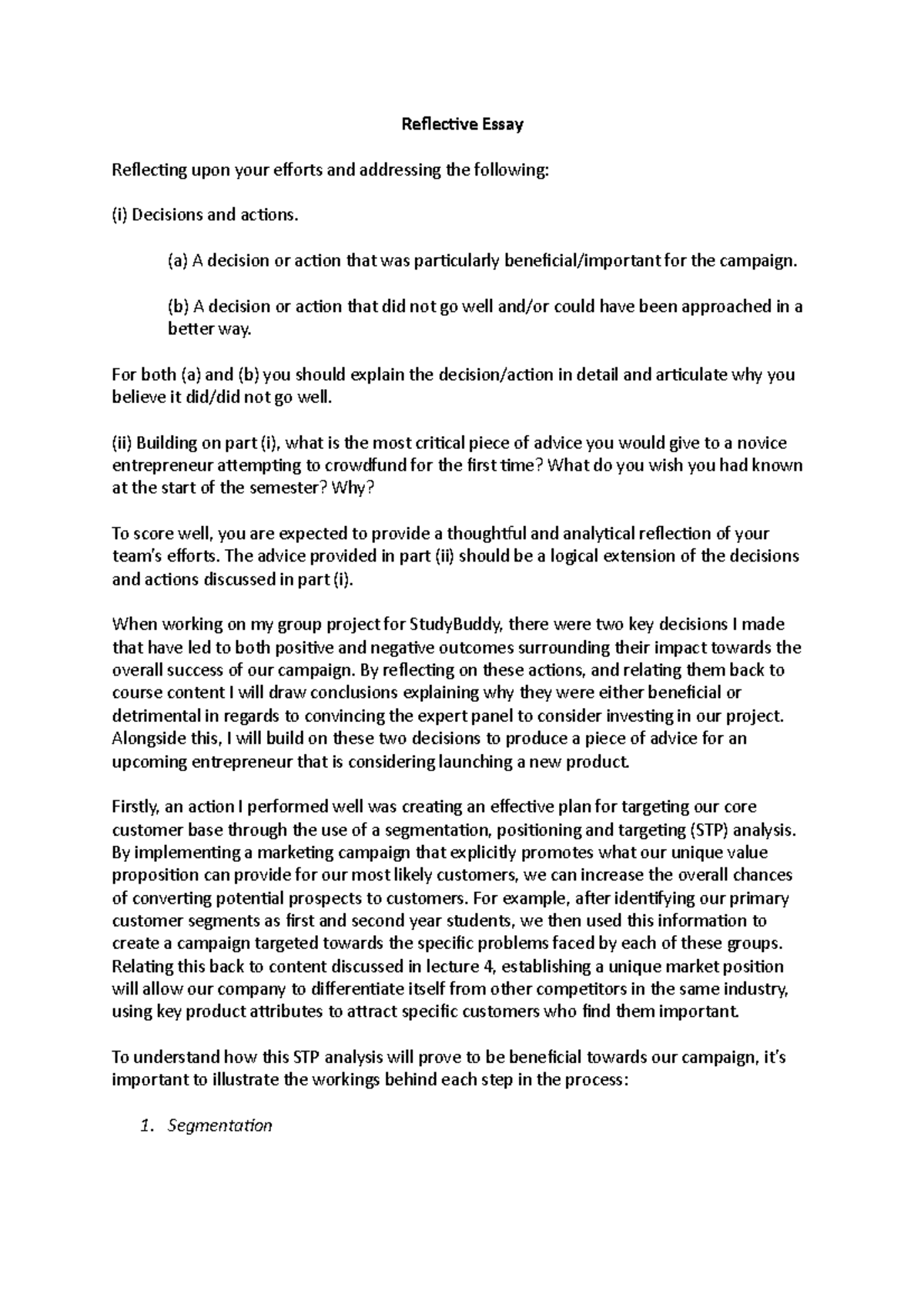 Reflective Essay - notes - Reflective Essay Reflecting upon your ...