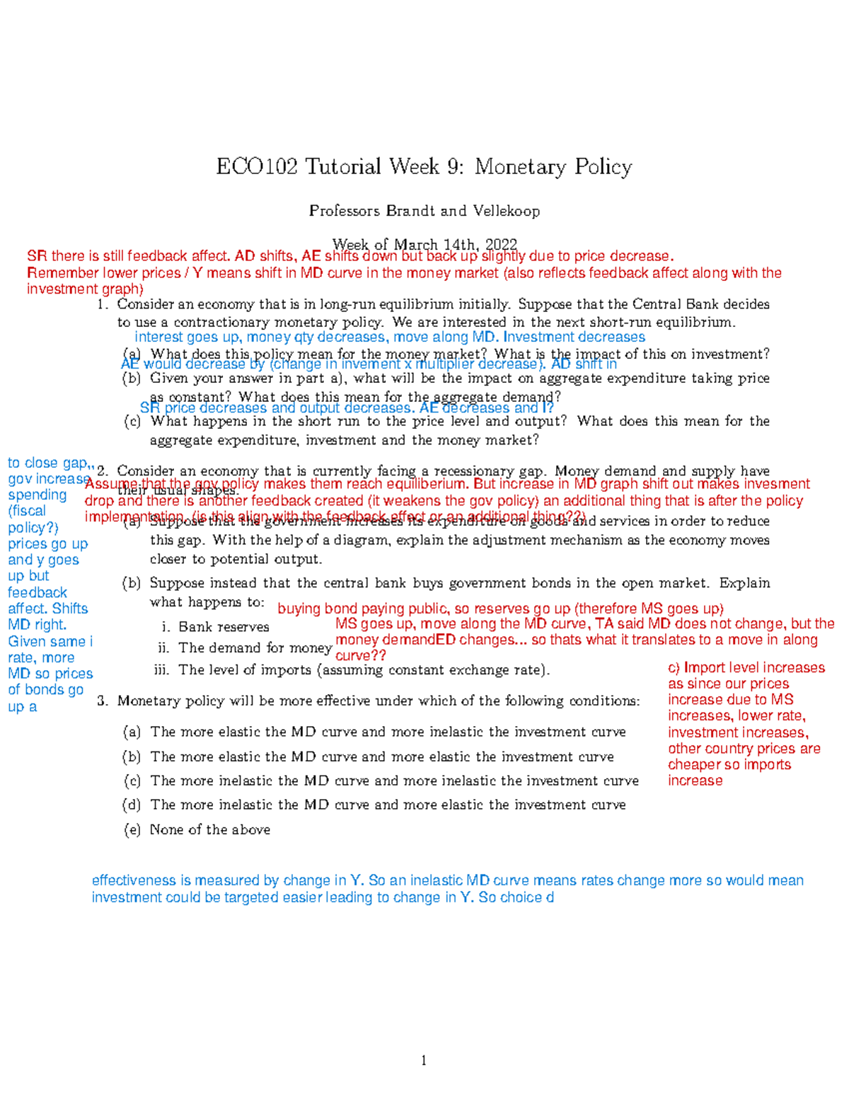 lecture 9 notes tut - ECO102 Tutorial Week 9: Monetary Policy ...